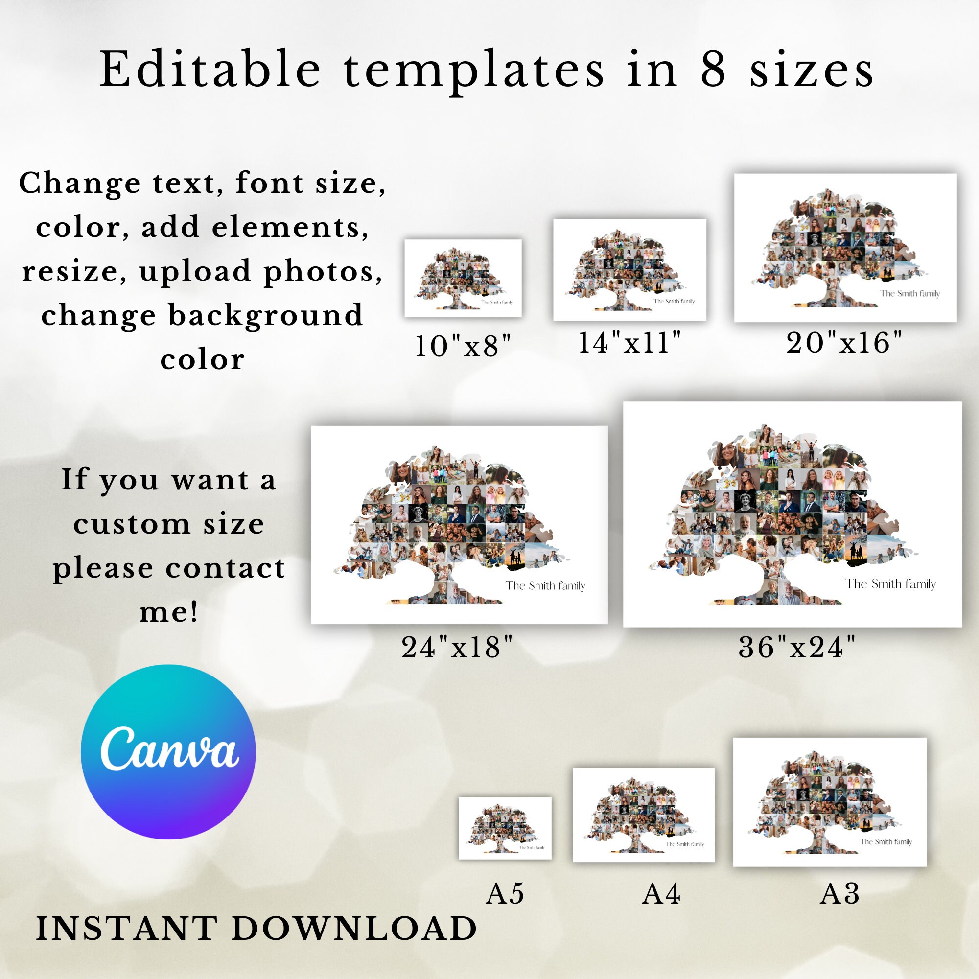 Family Tree Photo Collage Canva Template Family Tree Picture Frame ...
