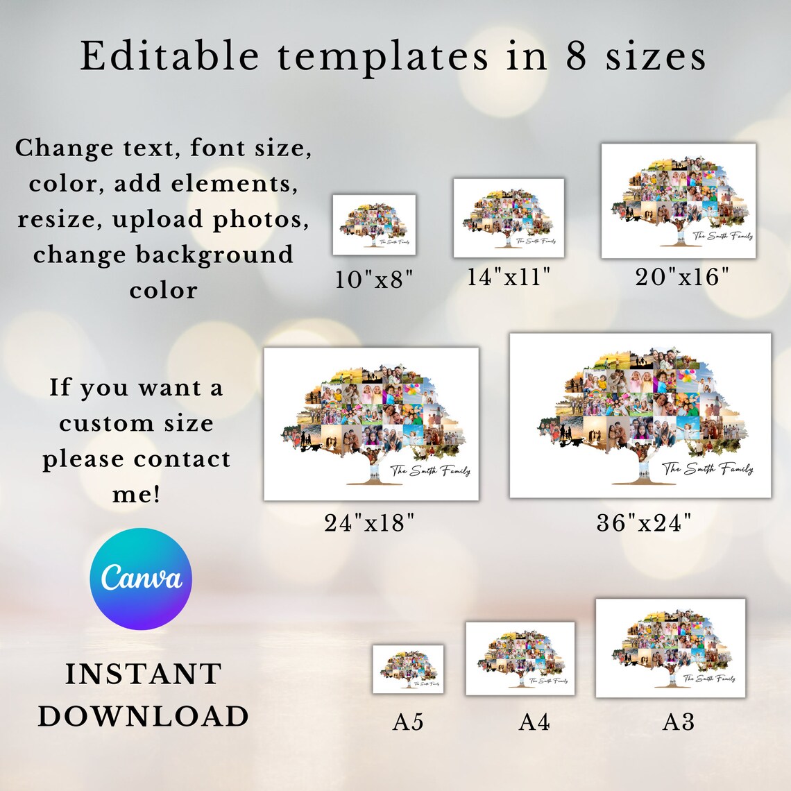 Family Tree Photo Collage Canva Template Family Reunion Gift - Etsy
