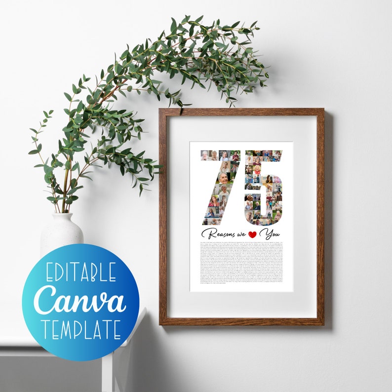 75th Birthday Photo Collage Canva Template 75th Birthday Gift for Woman ...