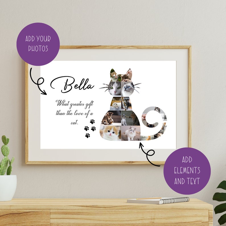 Cat Photo Collage Canva Template Cat Picture Frame Cat Lover Gift Pet ...