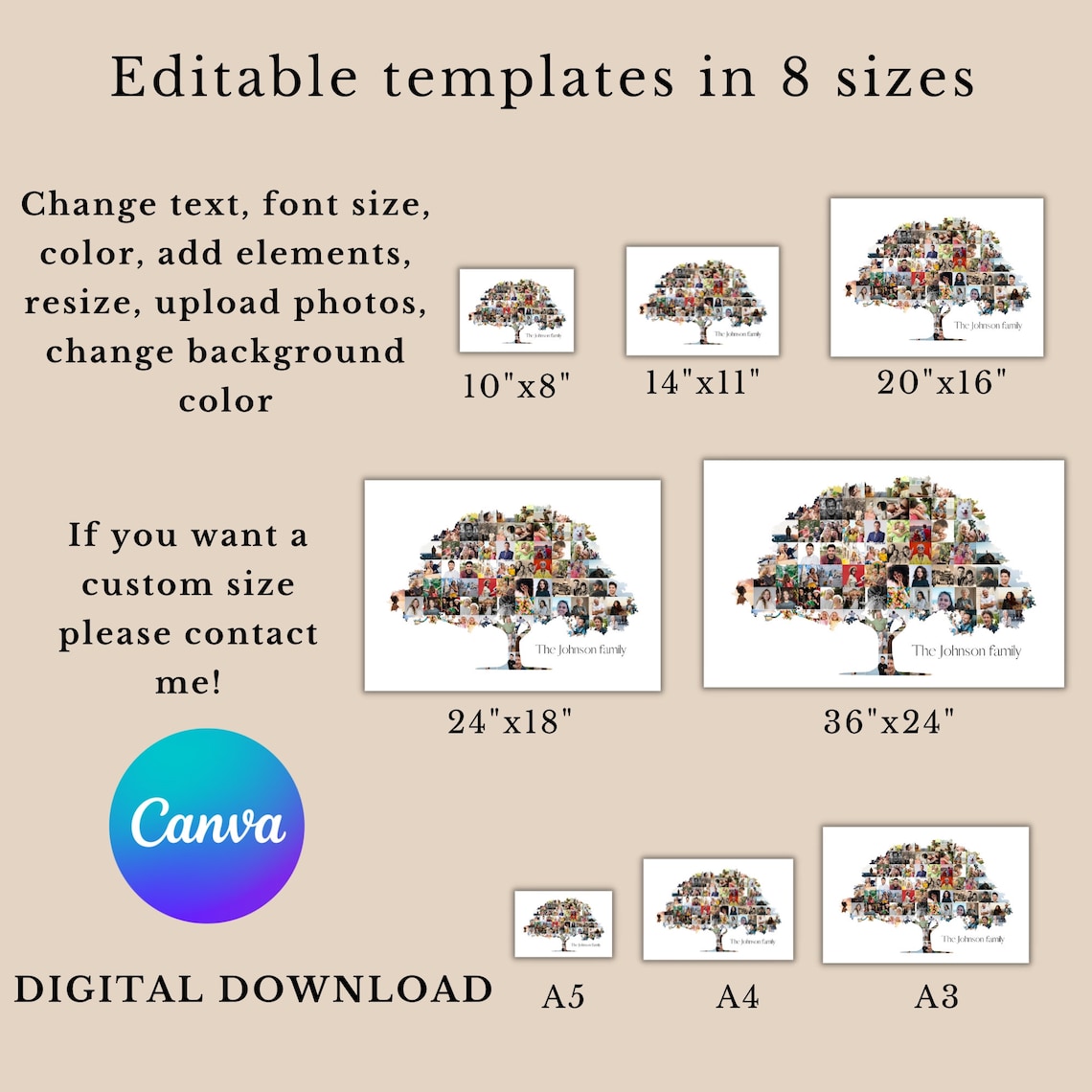 Family Tree Collage Family Tree Photo Collage Template Family - Etsy