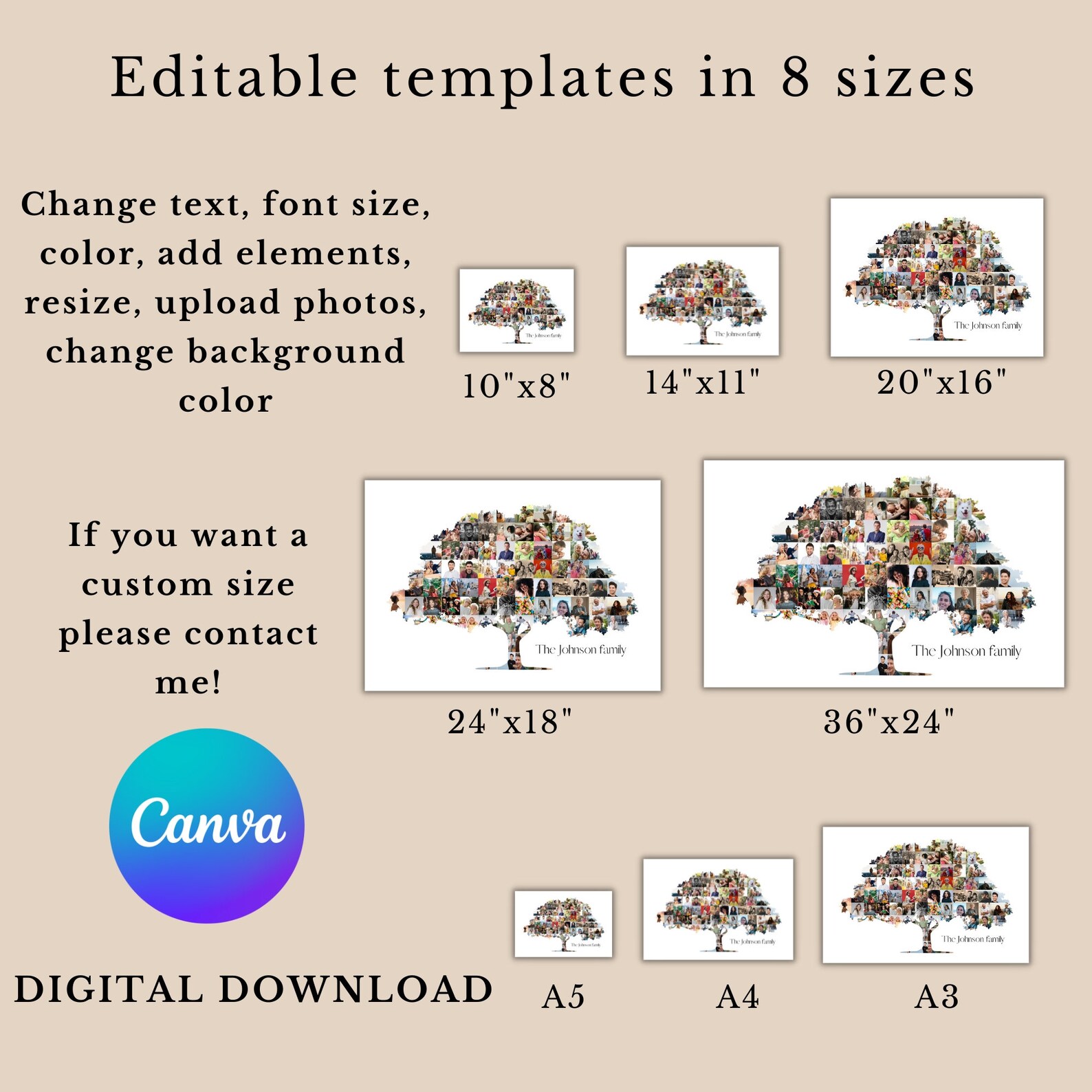Family Tree Collage Family Tree Photo Collage Template Family - Etsy