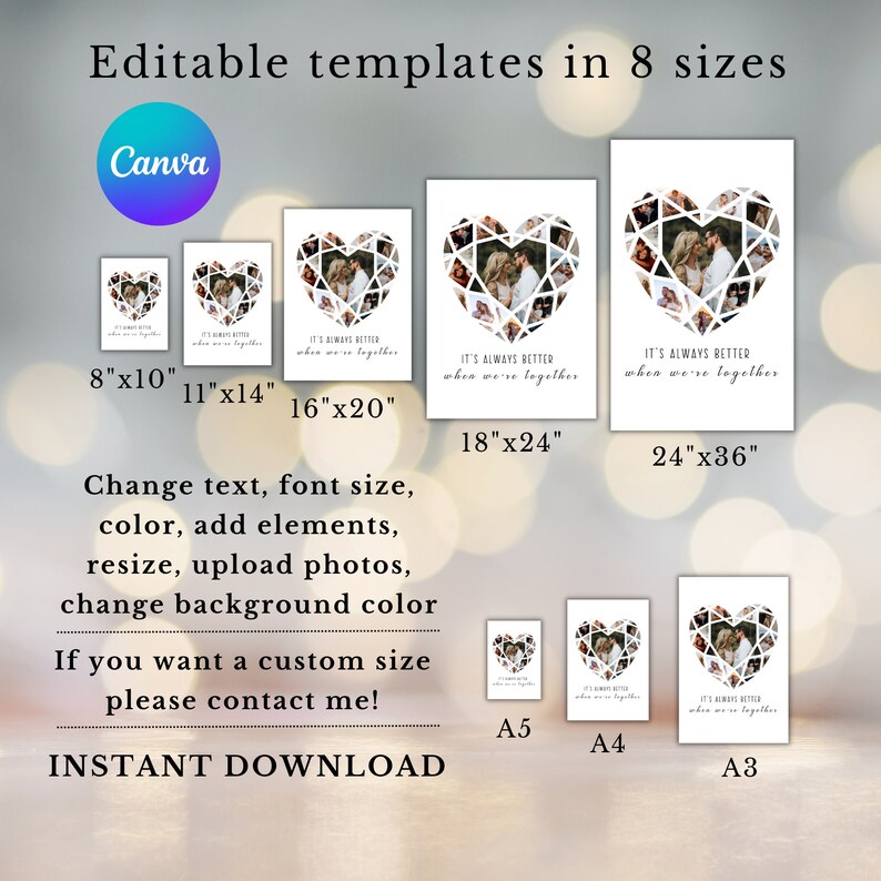 Heart Photo Collage Template Anniversary Gift for Him Personalized ...