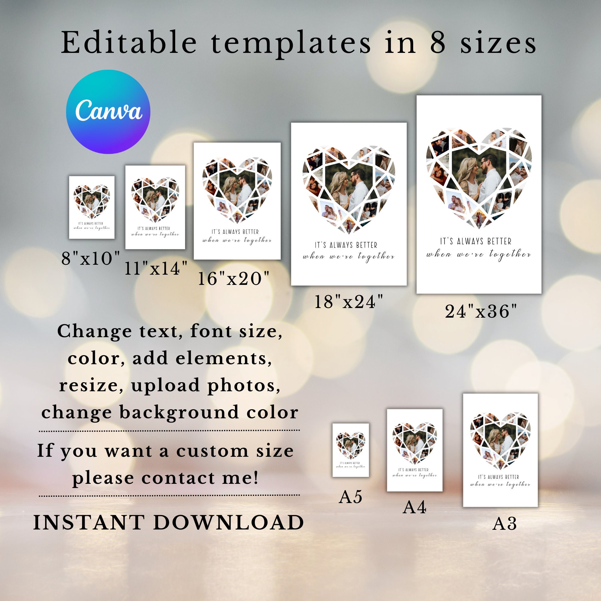 Heart Photo Collage Template Anniversary Gift for Him Personalized ...