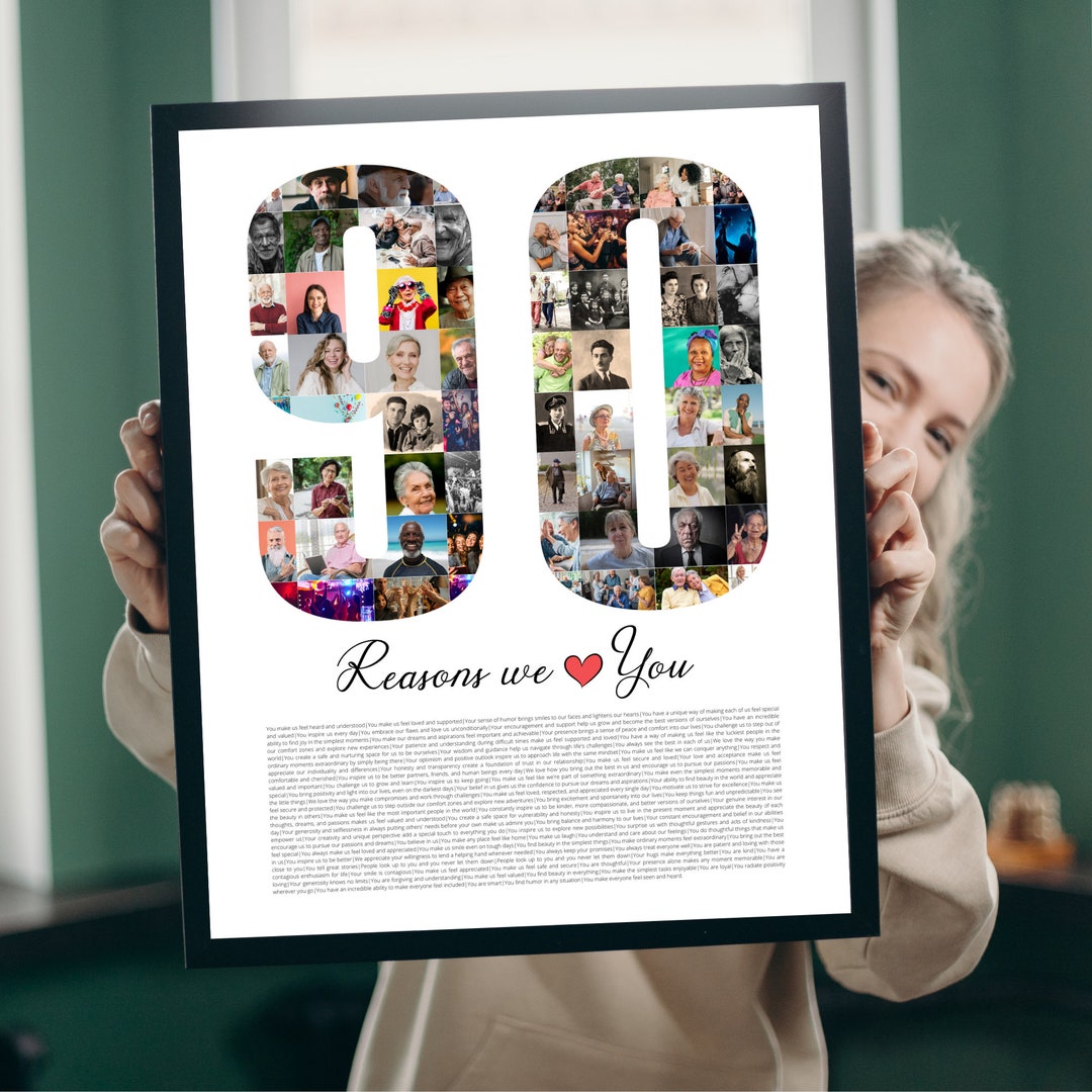 90 Reasons Why We Love You Photo Collage Canva Template 90th Birthday ...