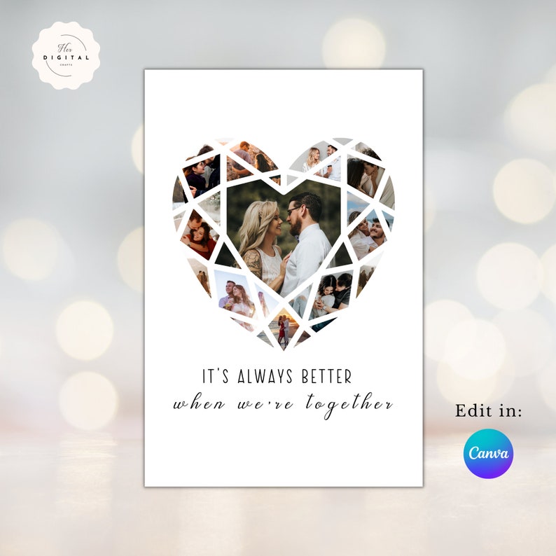 Heart Photo Collage Template Anniversary Gift for Him Personalized ...