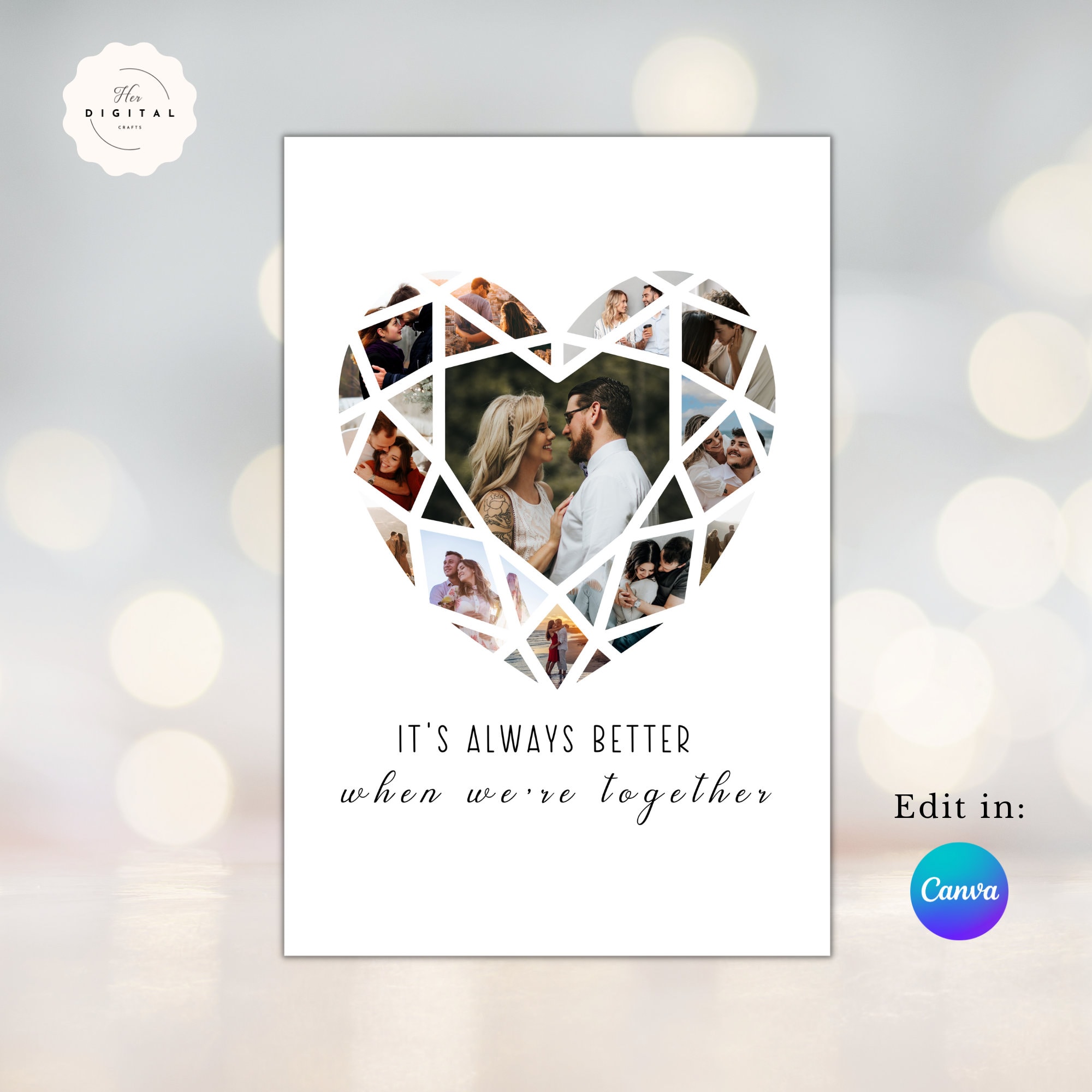 Heart Photo Collage Template Anniversary Gift for Him Personalized ...