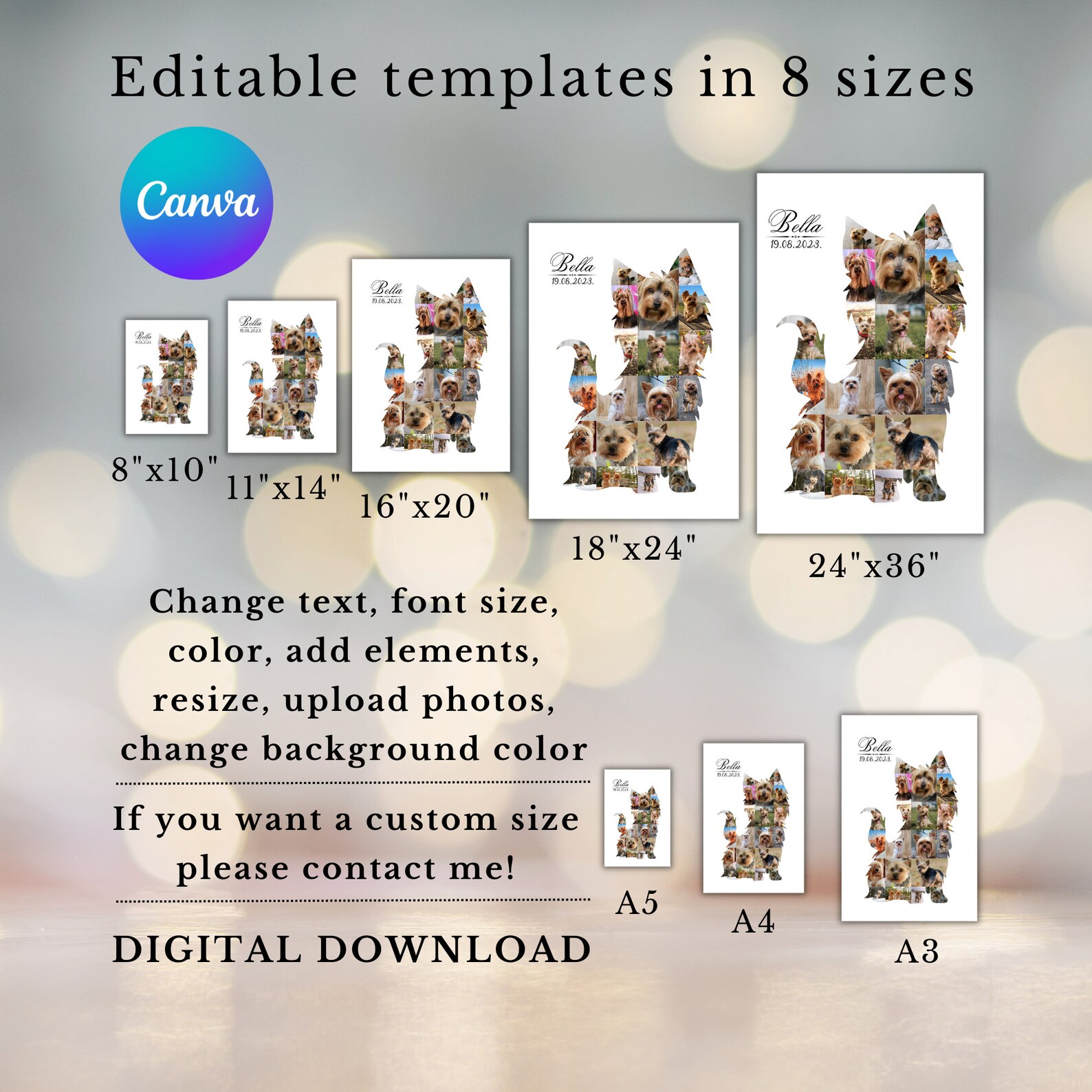 Custom Yorkshire Terrier Photo Collage Canva Template Pet Memorial ...