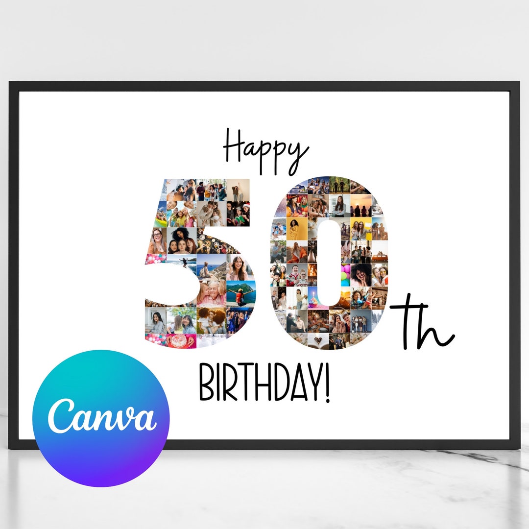 50th Birthday Photo Collage Template Custom Birthday Gift - Etsy