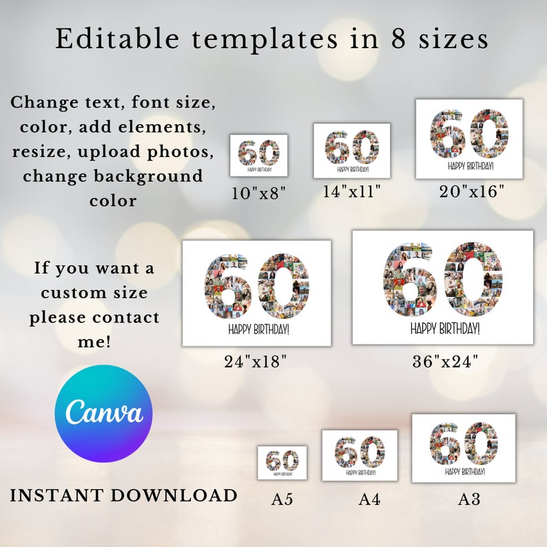 60th Birthday Photo Collage Template Printable 60th Birthday - Etsy