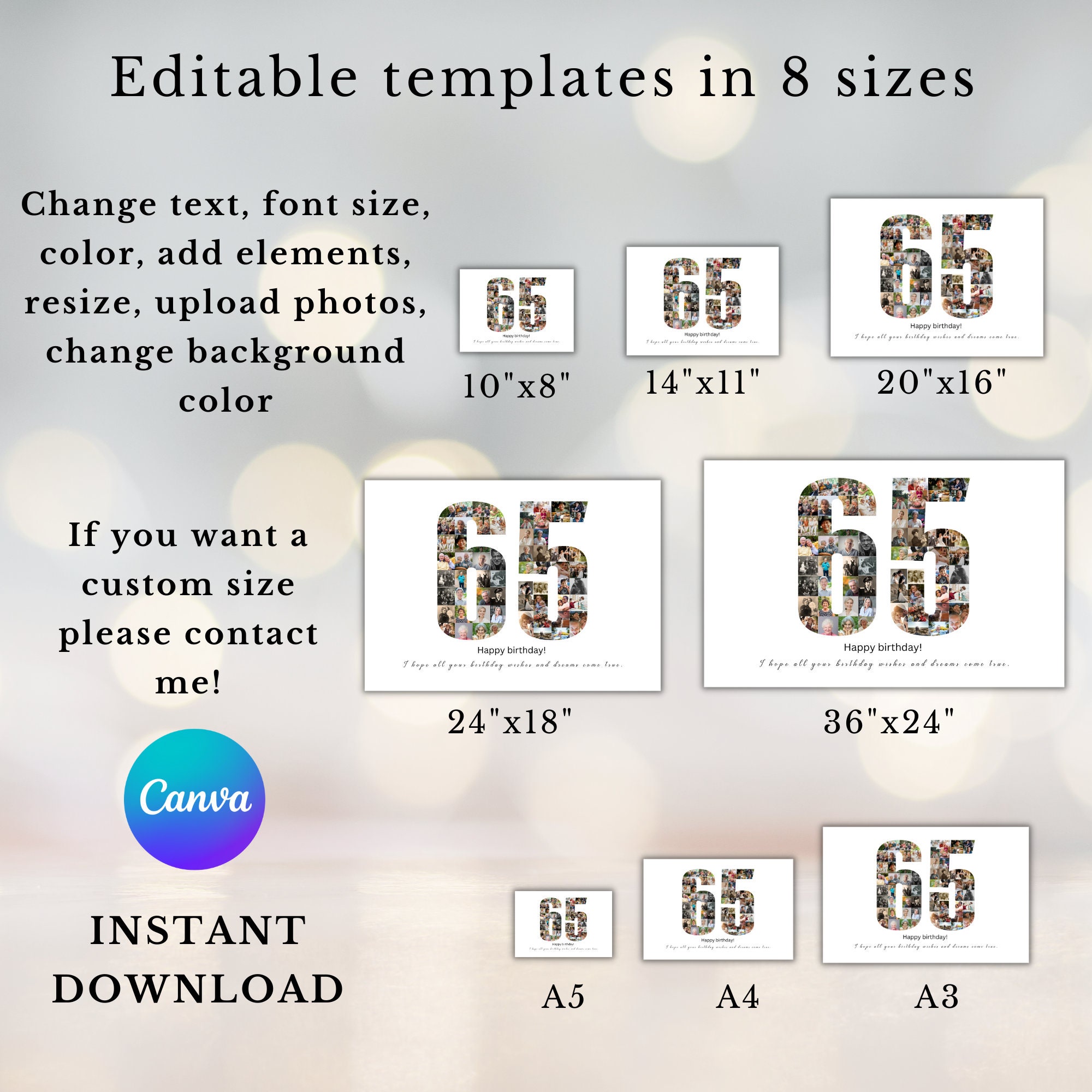 Custom 65th Birthday Photo Collage Template 65th Anniversary Gift 65 ...