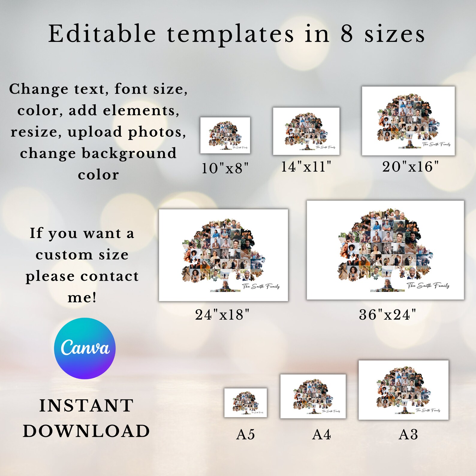 Custom Family Tree Photo Collage Template Family Reunion Tree - Etsy
