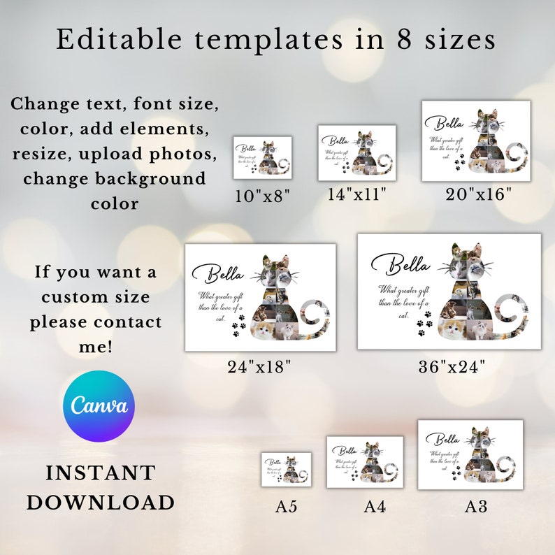 Cat Photo Collage Canva Template Cat Picture Frame Cat Lover - Etsy