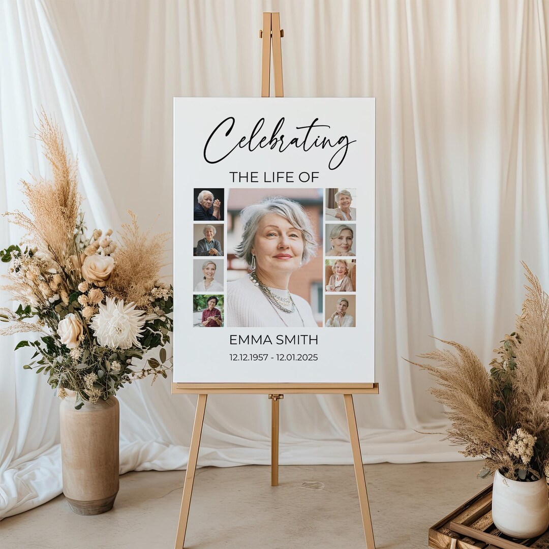 Memorial Welcome Sign Canva Template Printable Funeral Photo Collage ...