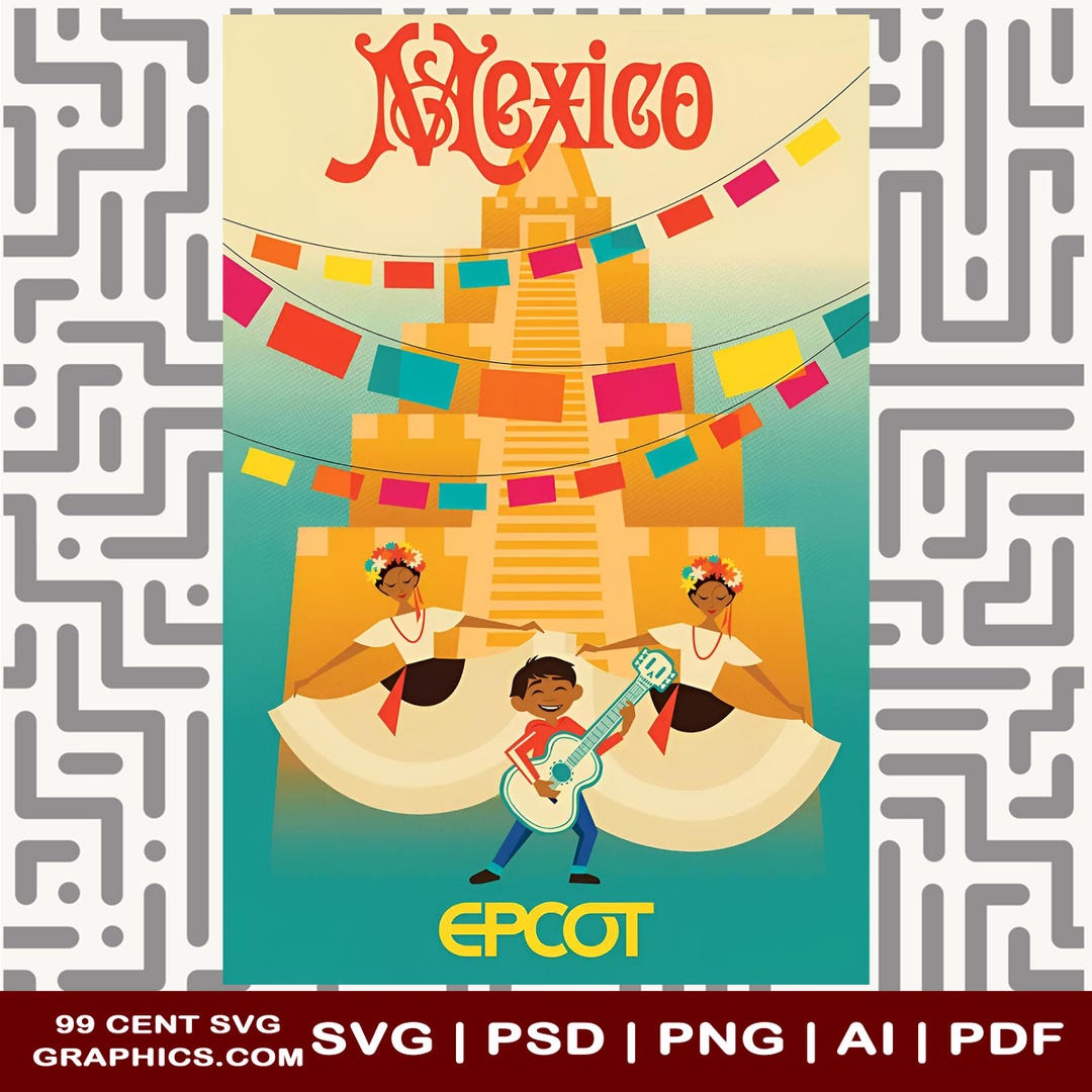 Vintage Mexico Pavilion Poster: Epcot Travel Print (digital Download ...