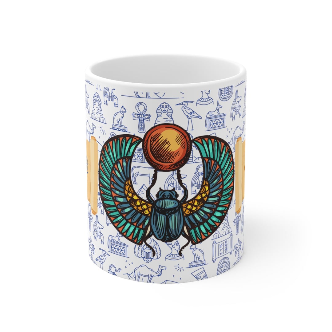 Ancient Egyptian Scarab Coffee Mug: Geoglyphic Pattern Ceramic Tea Cup ...