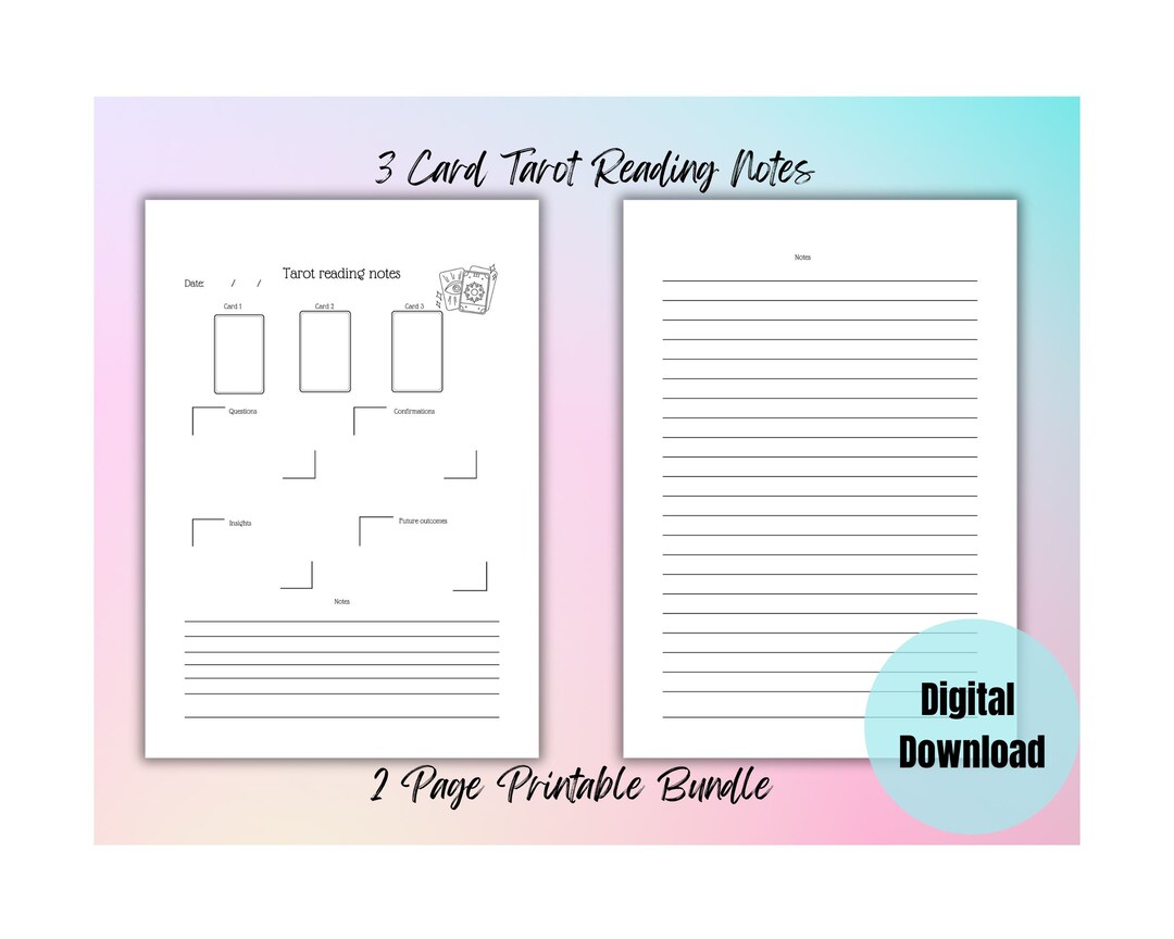 Tarot Reading Notes Printable Page, Tarot Journal, Tarot Study Guide, 3 ...