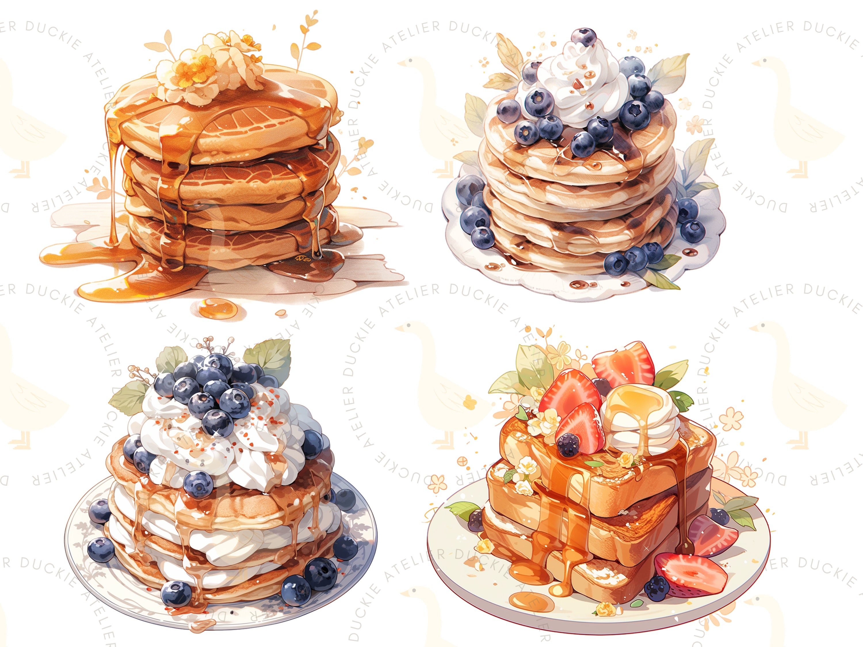 15 Pancakes Digital Clipart Bundle, Cute Pancakes, Waffles, Breakfast ...