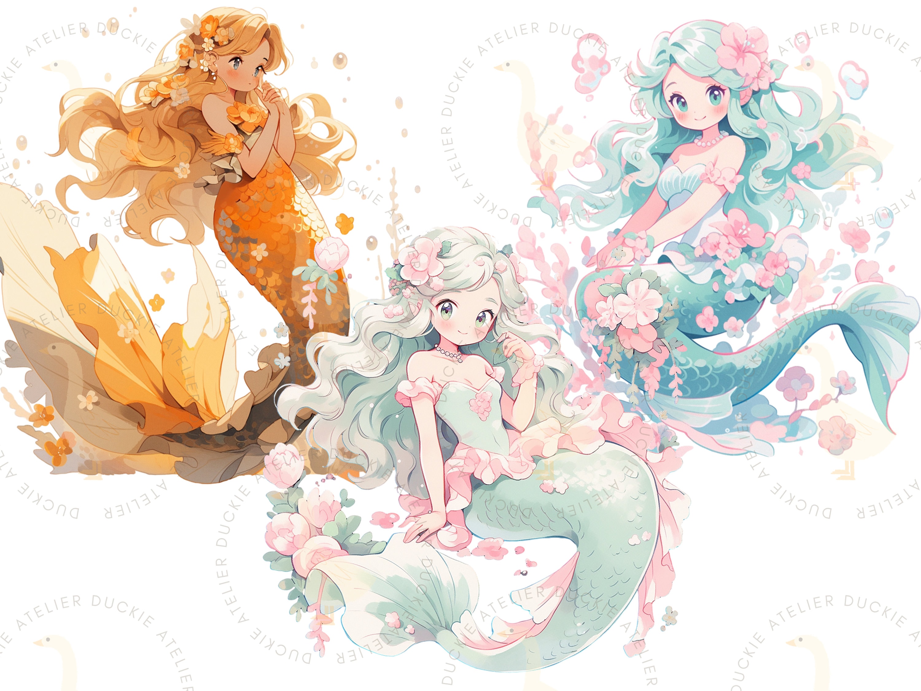 25 Mermaids Digital Clipart Bundle, Cute Mermaids, Lovely Mermaids ...