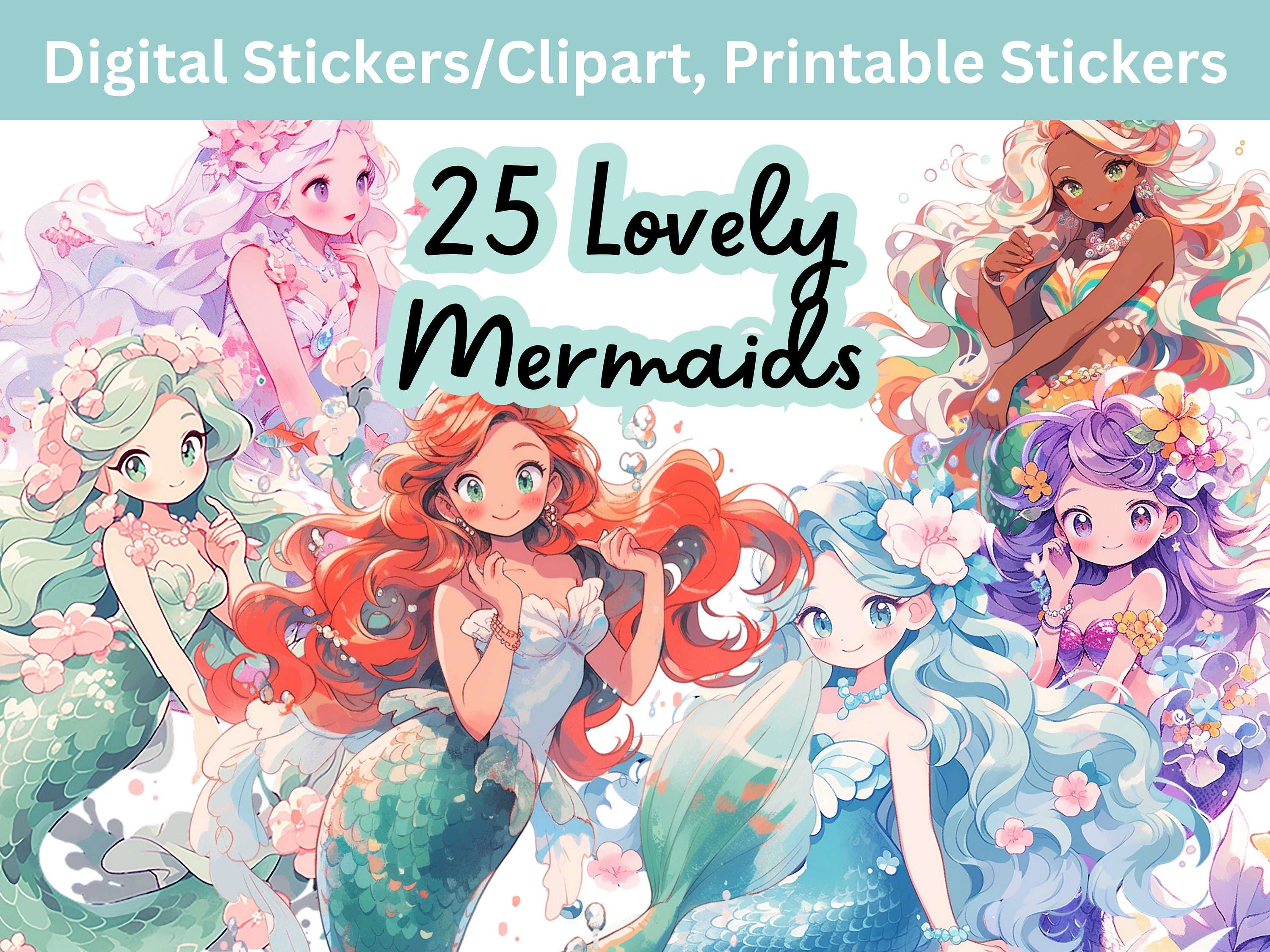 25 Mermaids Digital Clipart Bundle, Cute Mermaids, Lovely Mermaids ...