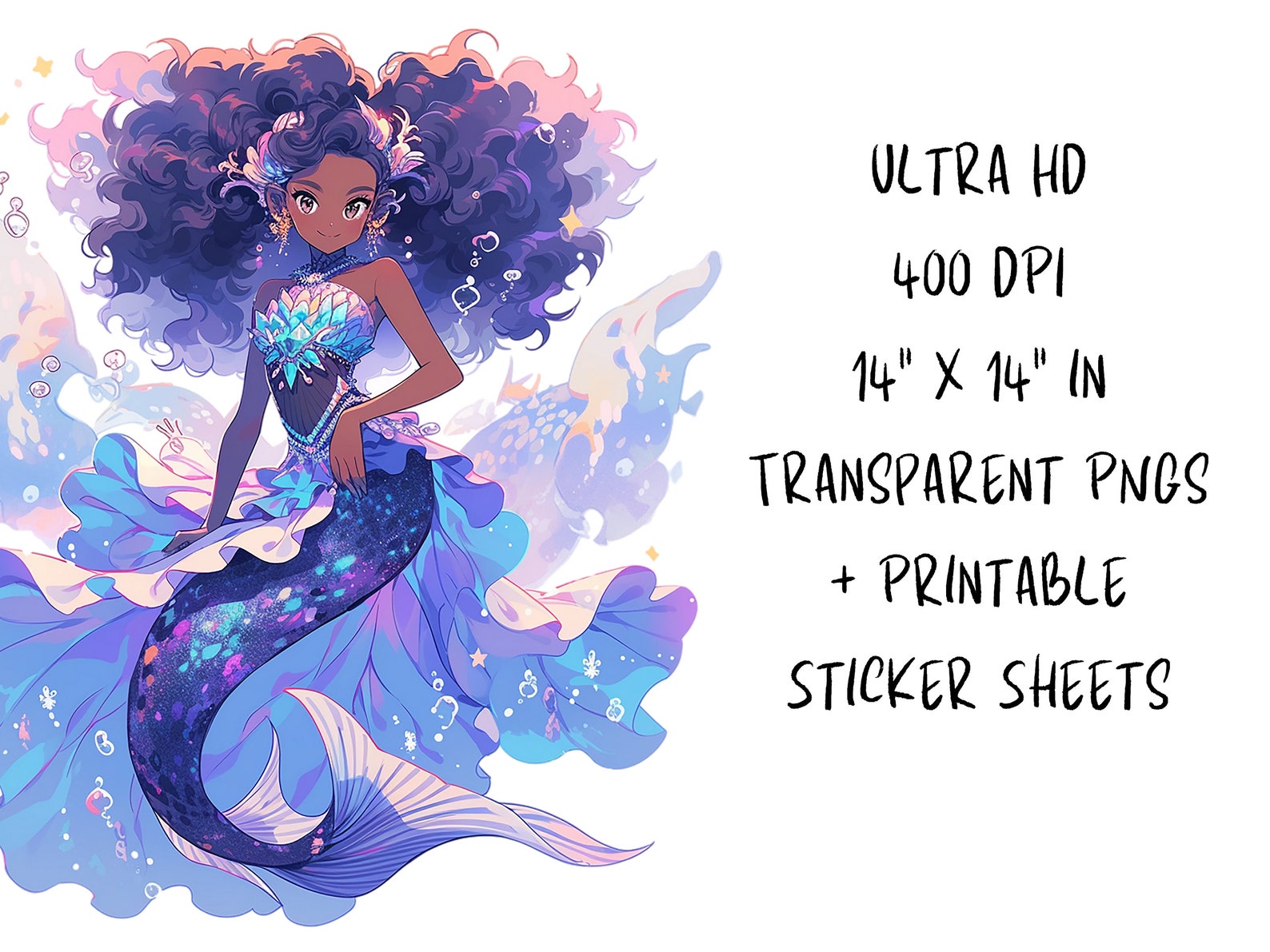 Cute Black Mermaids Clipart, Black Fantasy Mermaids, Mermaid Clipart ...