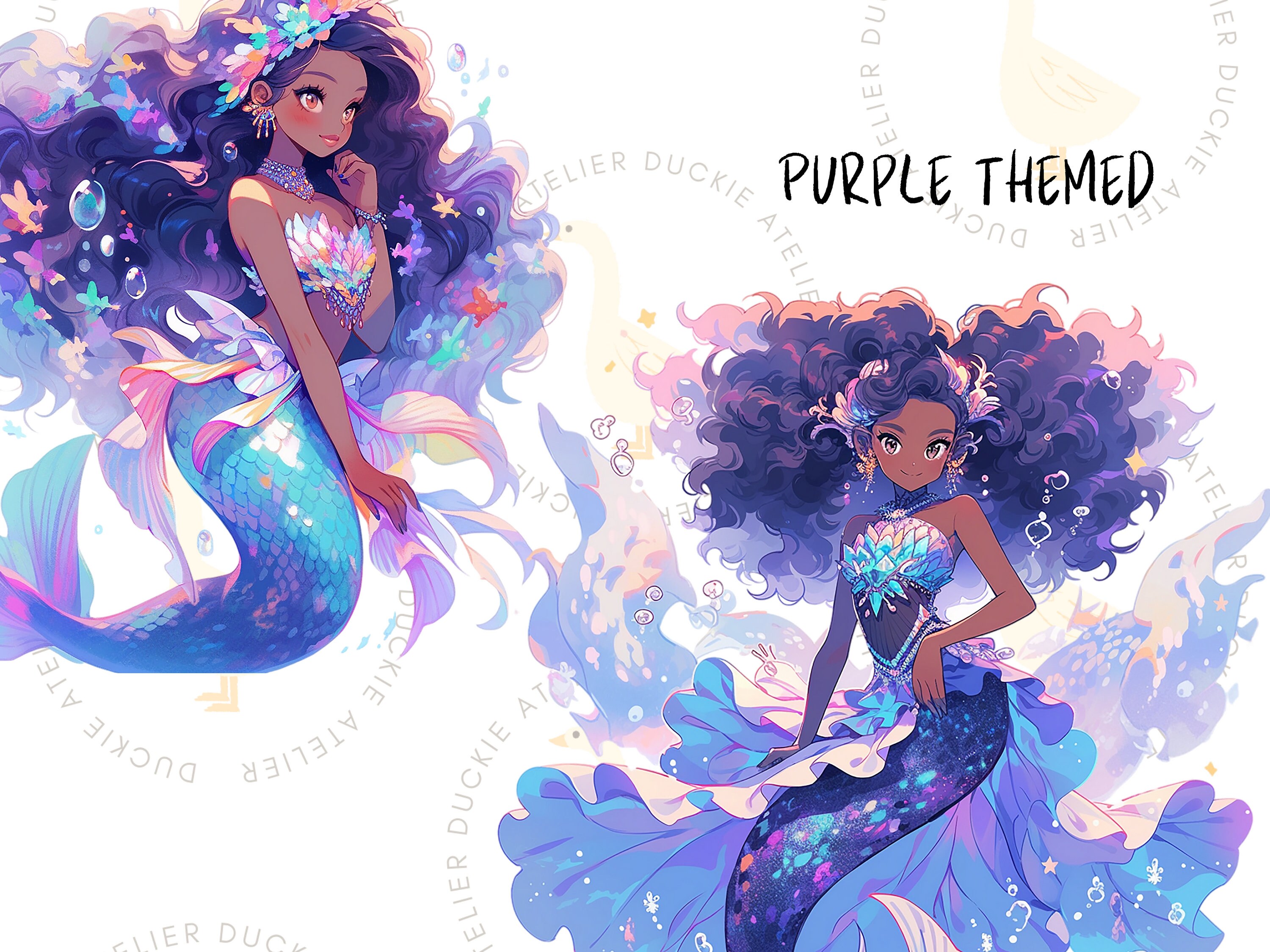 Cute Black Mermaids Clipart, Black Fantasy Mermaids, Mermaid Clipart ...