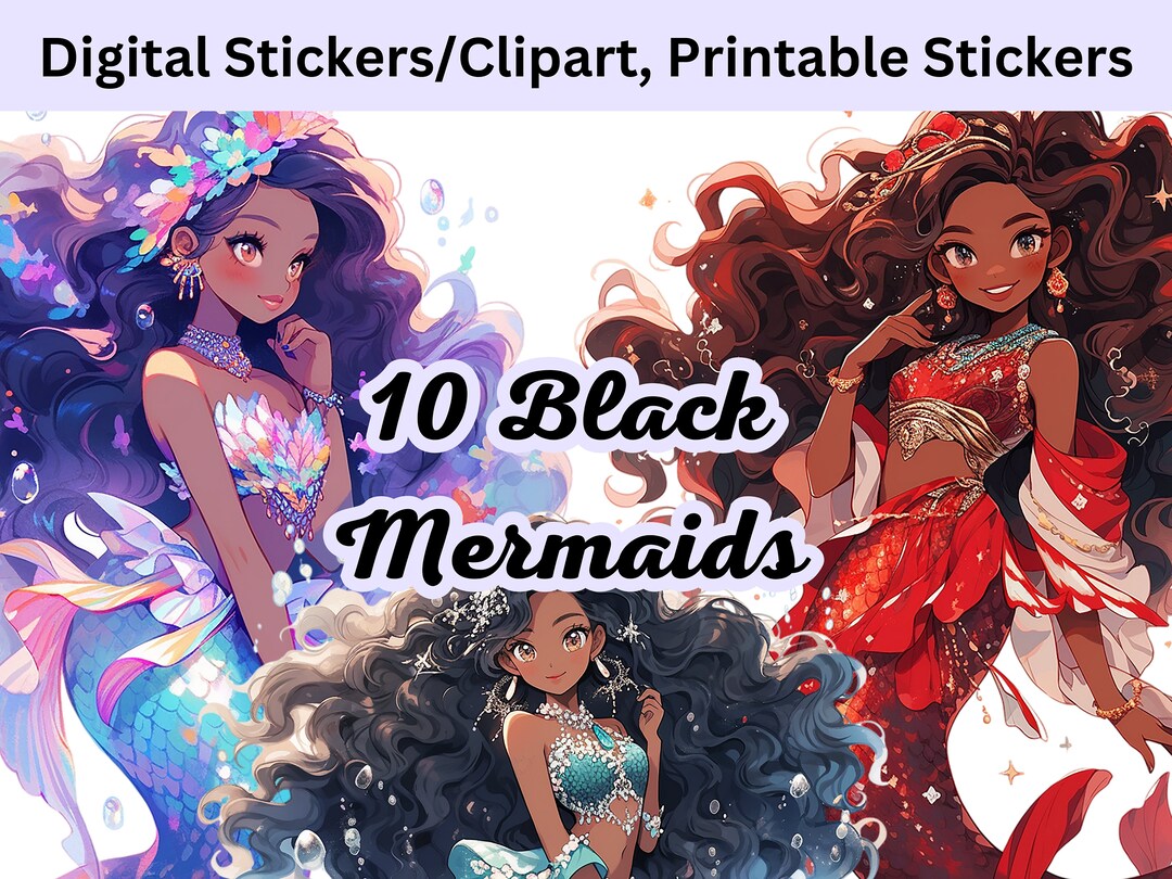 Cute Black Mermaids Clipart Black Fantasy Mermaids Mermaid - Etsy