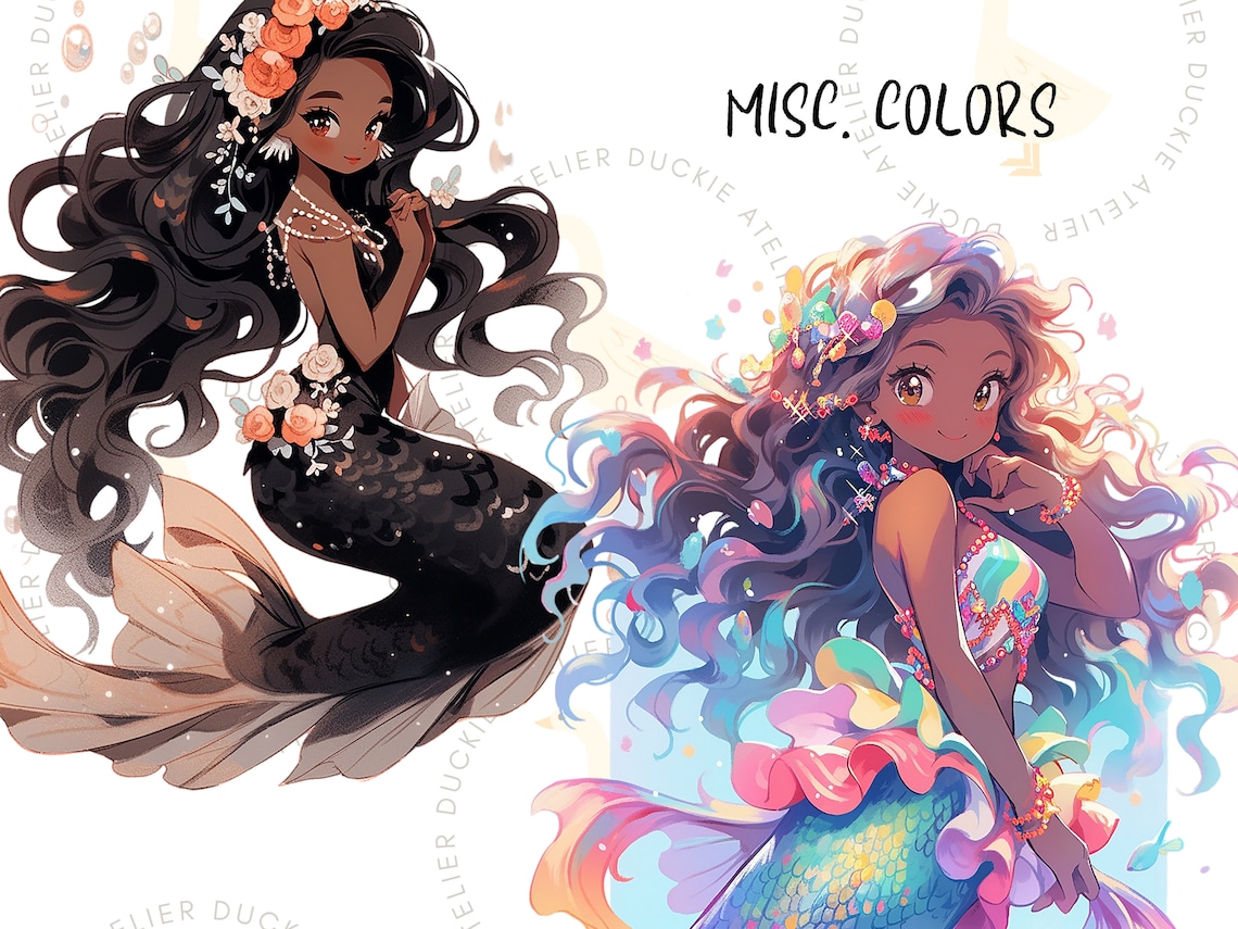 Cute Black Mermaids Clipart, Black Fantasy Mermaids, Mermaid Clipart ...