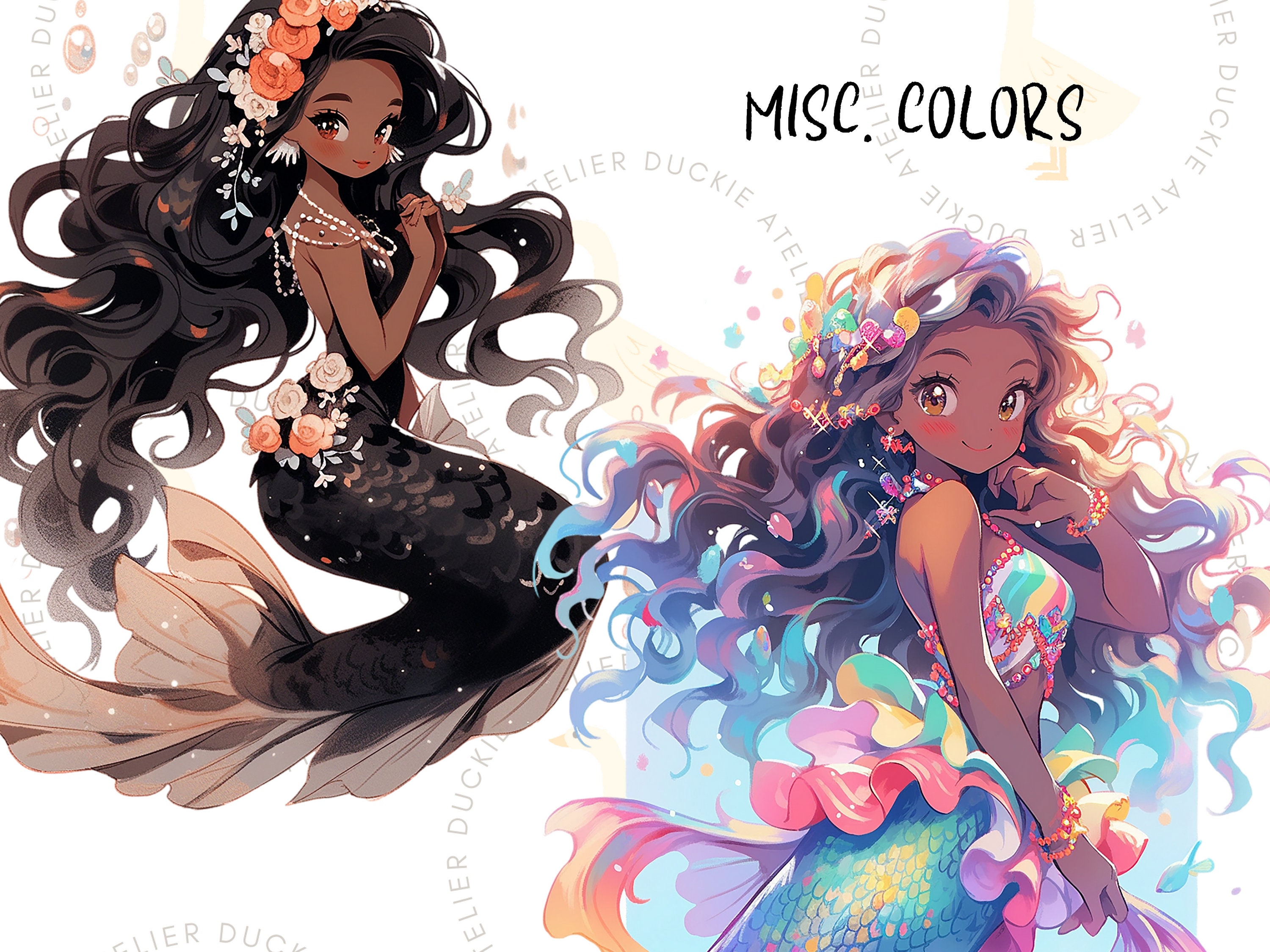 Cute Black Mermaids Clipart, Black Fantasy Mermaids, Mermaid Clipart ...