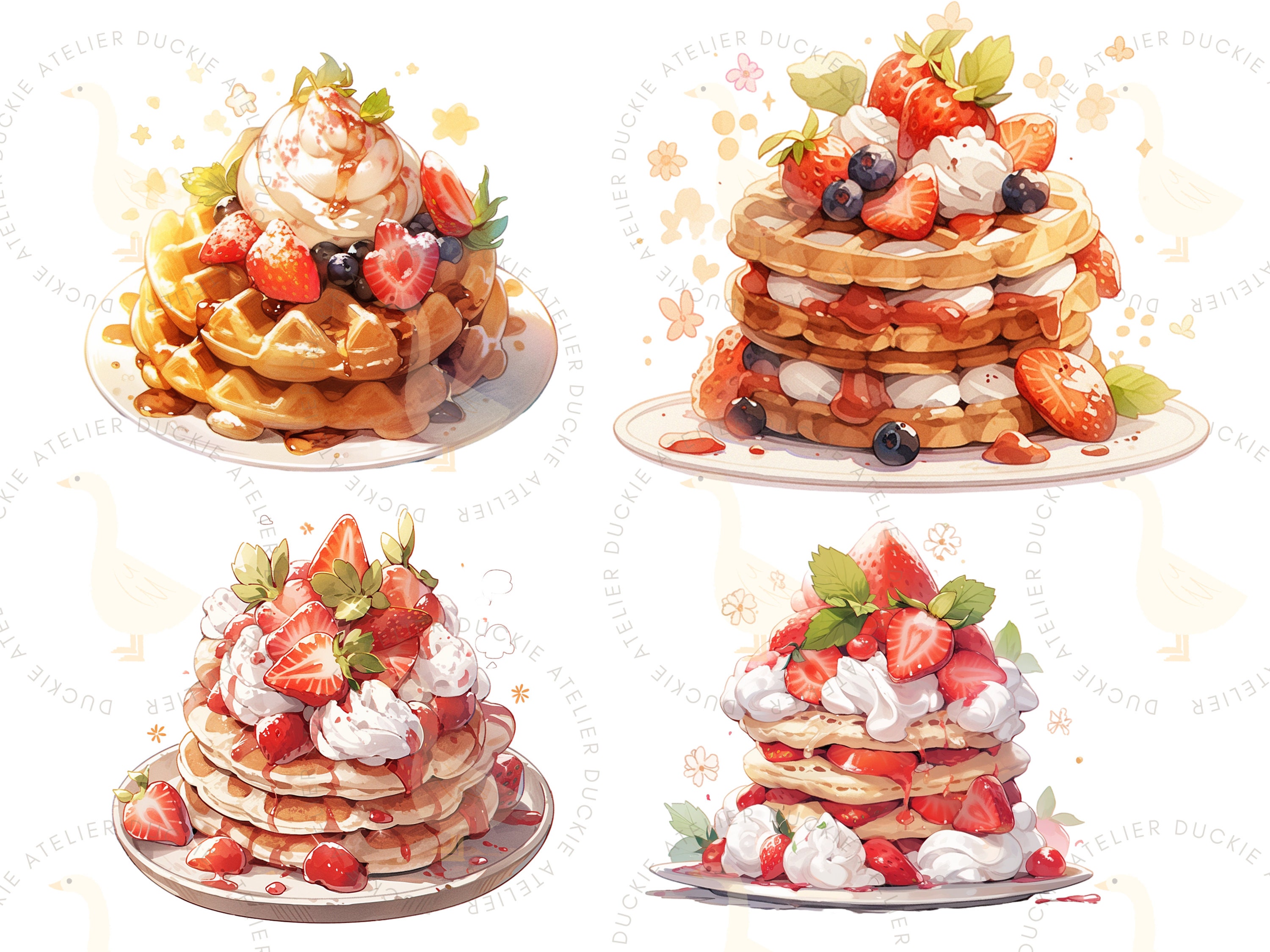 15 Pancakes Digital Clipart Bundle, Cute Pancakes, Waffles, Breakfast ...