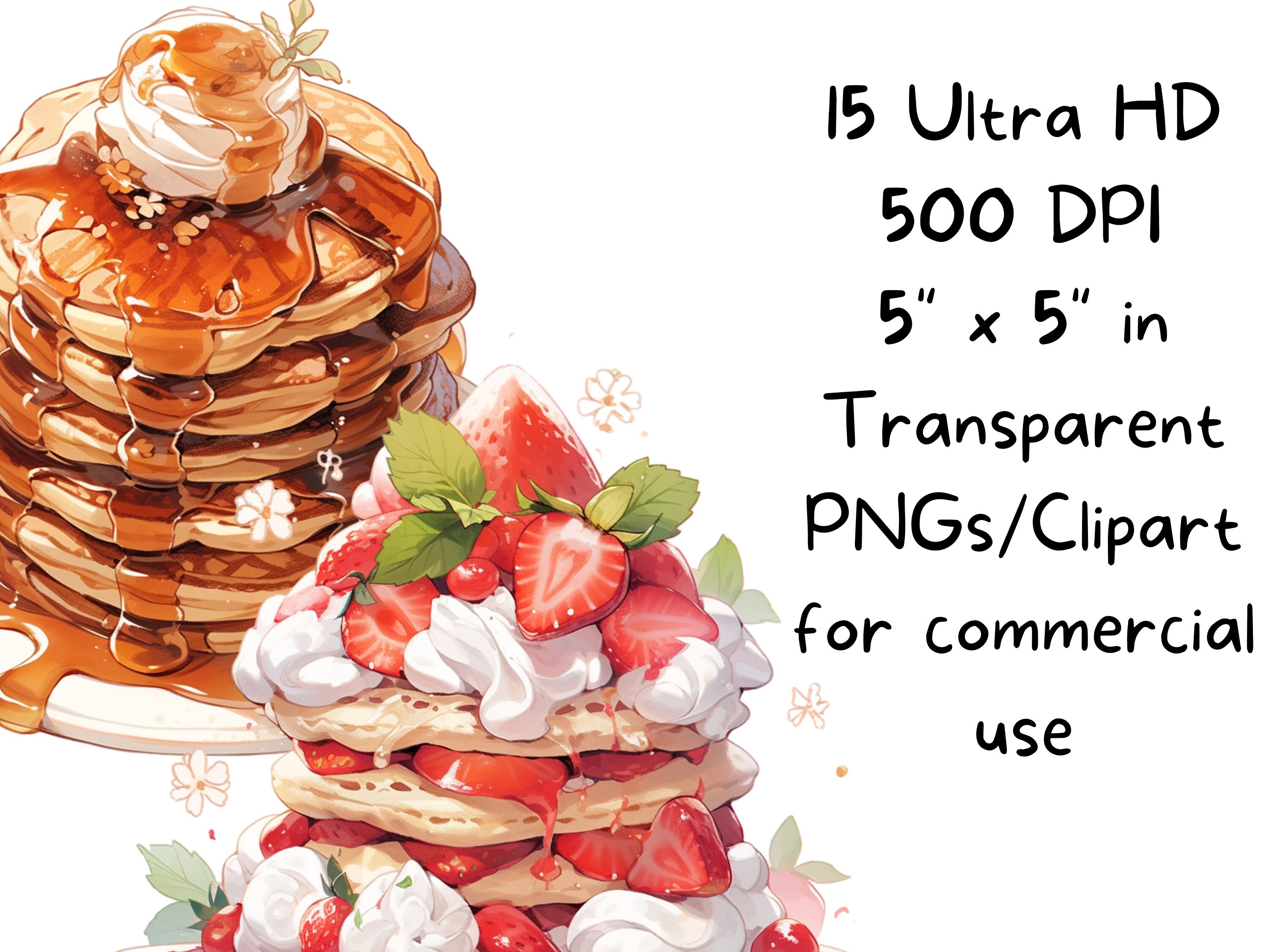 15 Pancakes Digital Clipart Bundle, Cute Pancakes, Waffles, Breakfast ...