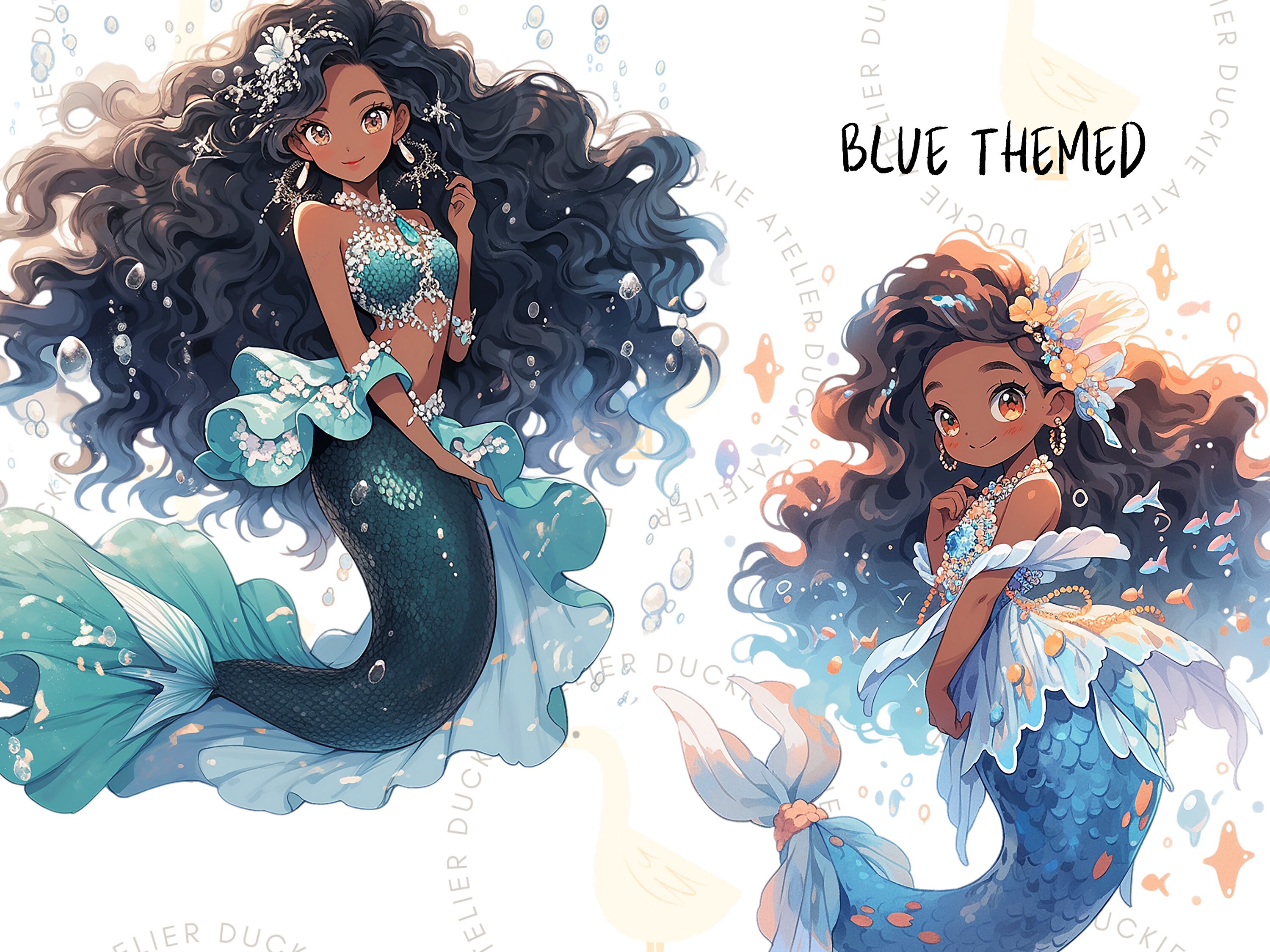 Cute Black Mermaids Clipart, Black Fantasy Mermaids, Mermaid Clipart ...