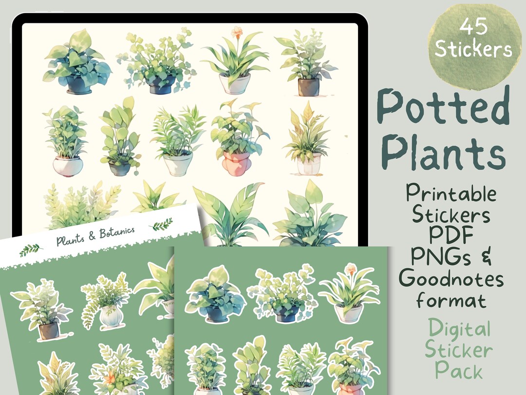 Digital Planner Stickers, Potted Plants Sticker Set, Botanical Garden ...
