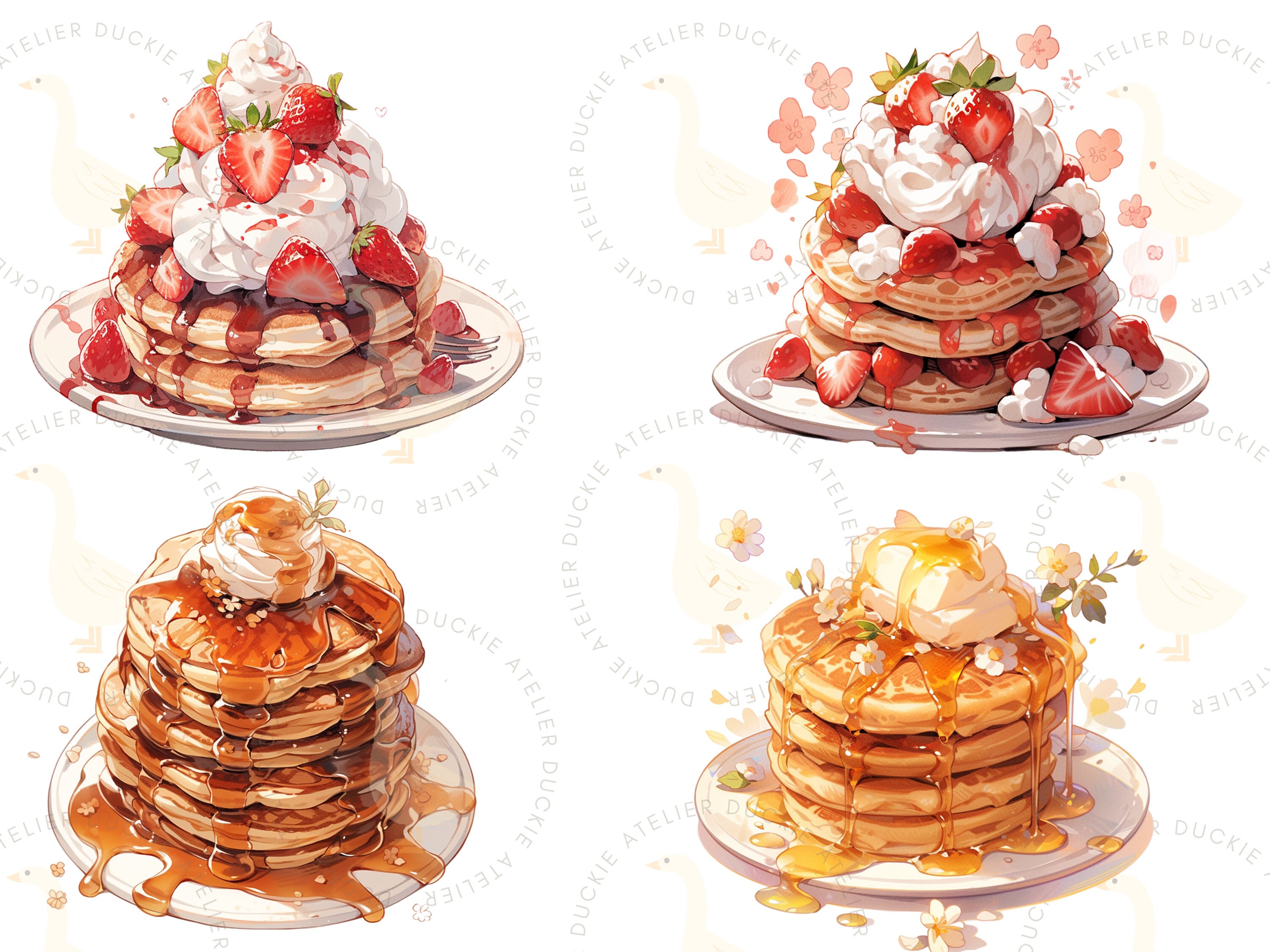 15 Pancakes Digital Clipart Bundle, Cute Pancakes, Waffles, Breakfast ...
