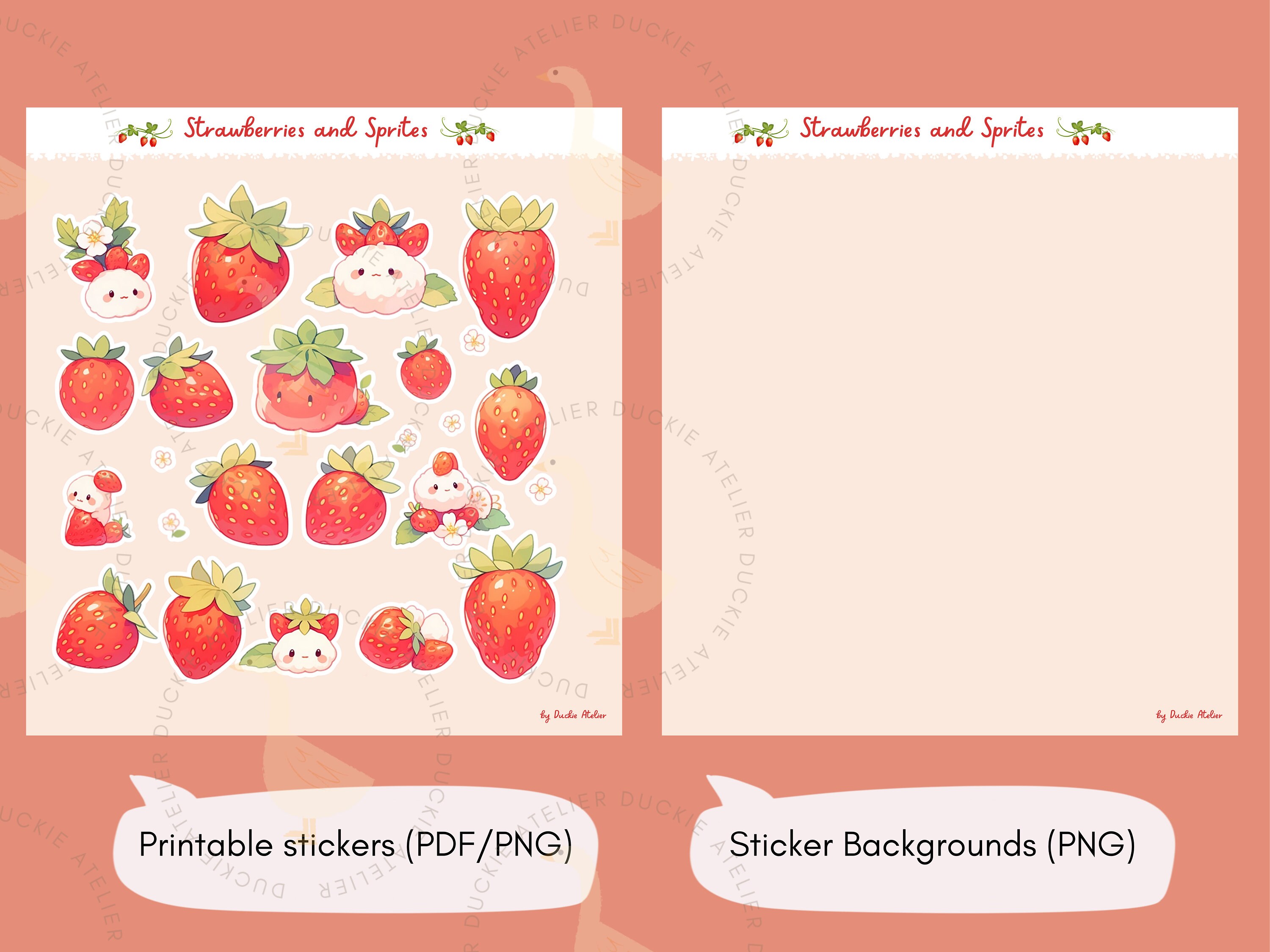Cute Printable Sticker Sheet, Kawaii Strawberries and Fairies, Cute ...