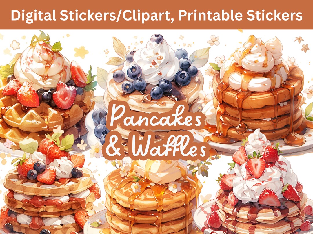 15 Pancakes Digital Clipart Bundle, Cute Pancakes, Waffles, Breakfast ...