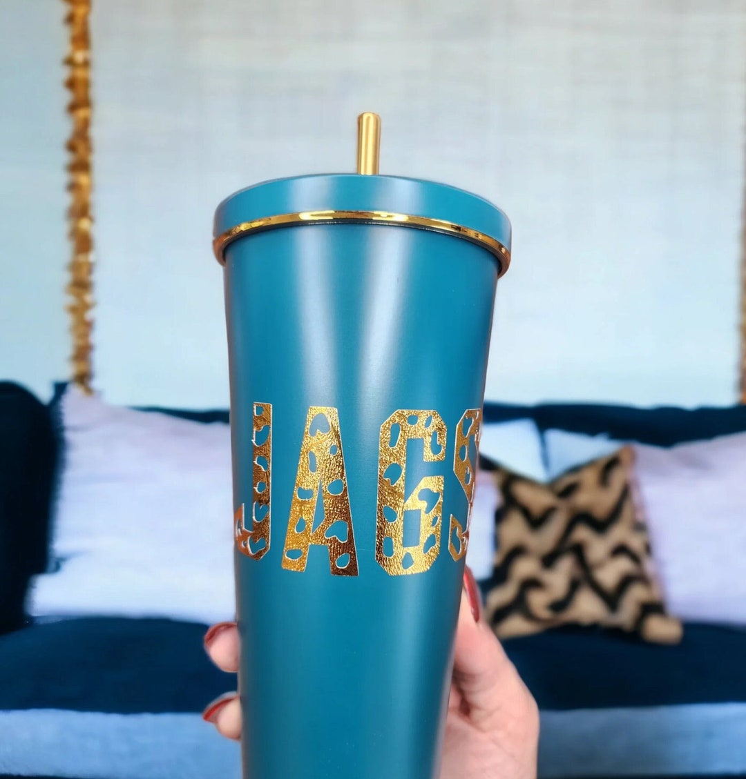 Custom Textured Wording Tumbler With Gold Straw / Pink Textured Wording ...