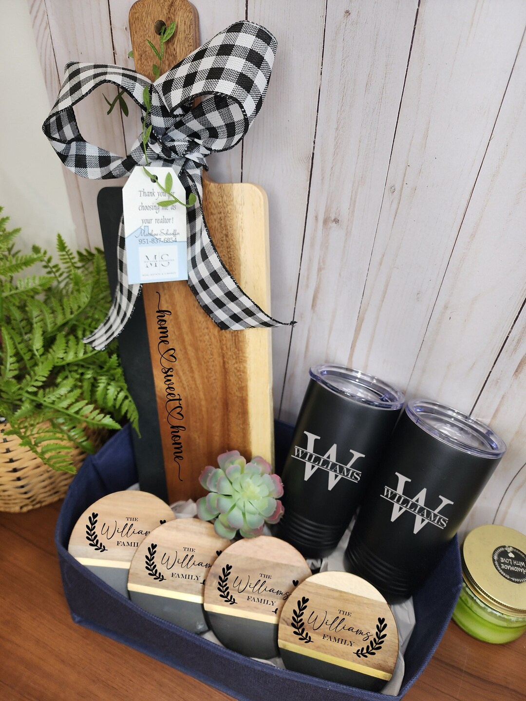 Custom Closing Gift Set Black Acopa Marble and Acacia Wood / Real ...