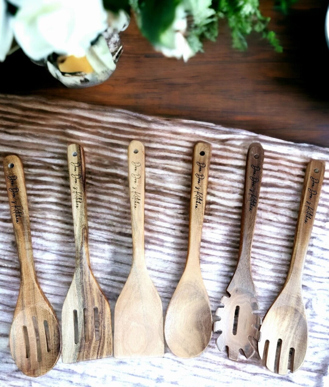 Customized 6 Piece Wooden Cooking Utensil Set / Laser Engraved Cooking ...