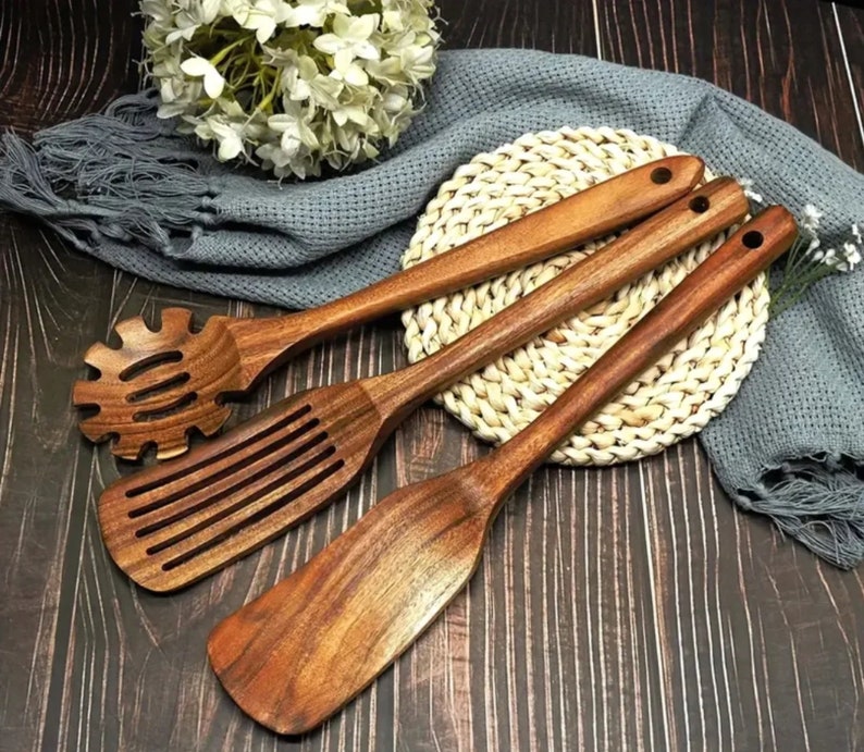 Customized 7 Piece Wooden Cooking Utensil Set / Laser Engraved Cooking ...