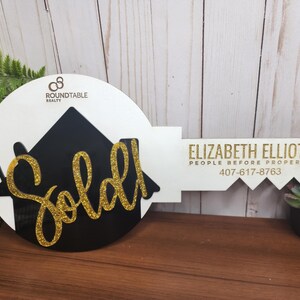 Sold Realtor Key Sign With Glitter Accents / Real Estate Closing Signs ...
