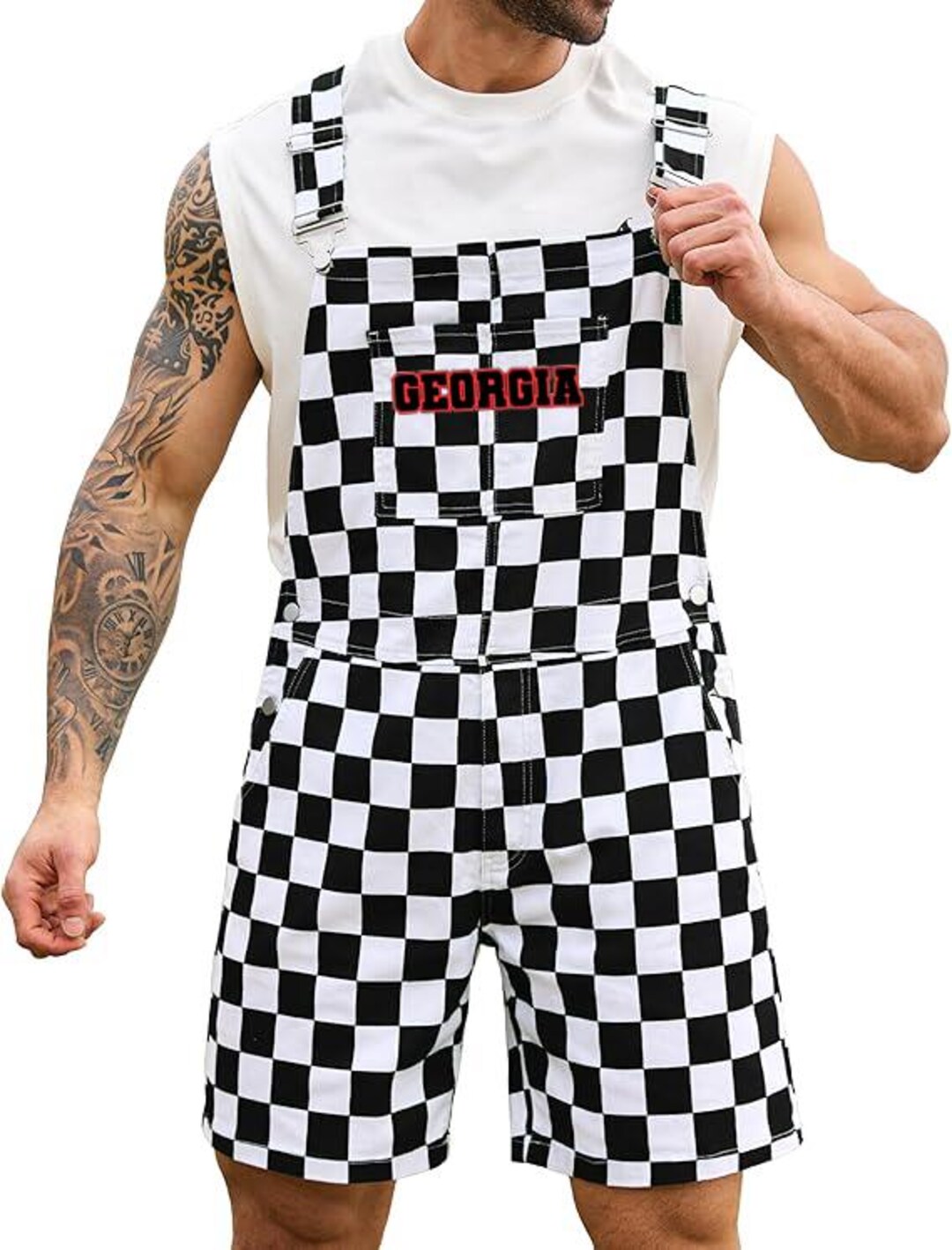 Georgia Men's Checkered Bib Overall Shorts / Georgia Overalls / Georgia ...