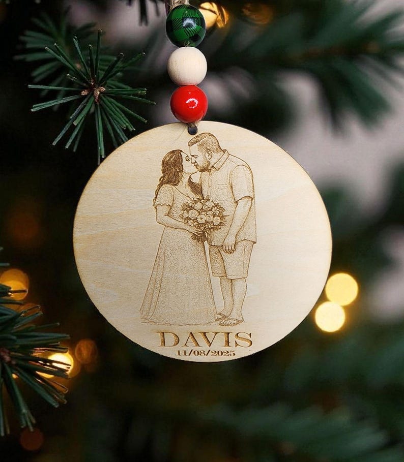 Custom Engraved Line Drawing Photo Ornament/ Gifts for Christmas ...