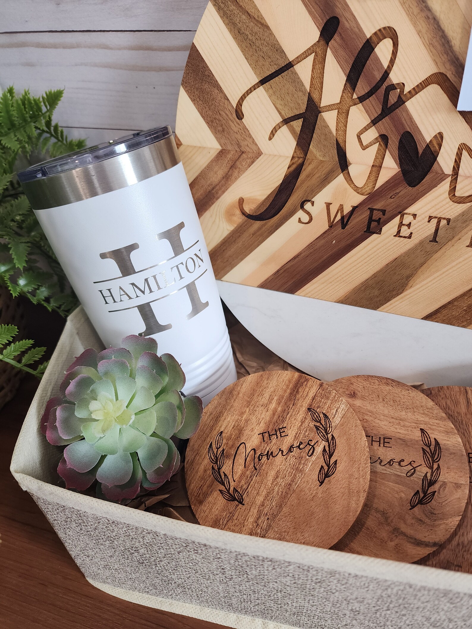 Custom Closing Gift Set- Round Acopa Marble and Acacia Wood Serving Set ...