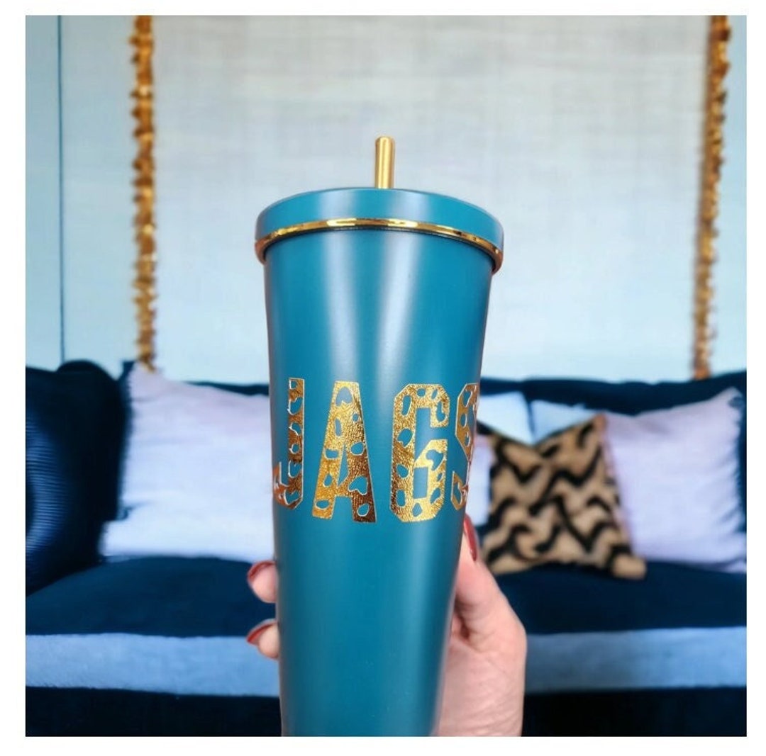 Jags Textured Wording Tumbler With Gold Straw / Football Stainless ...