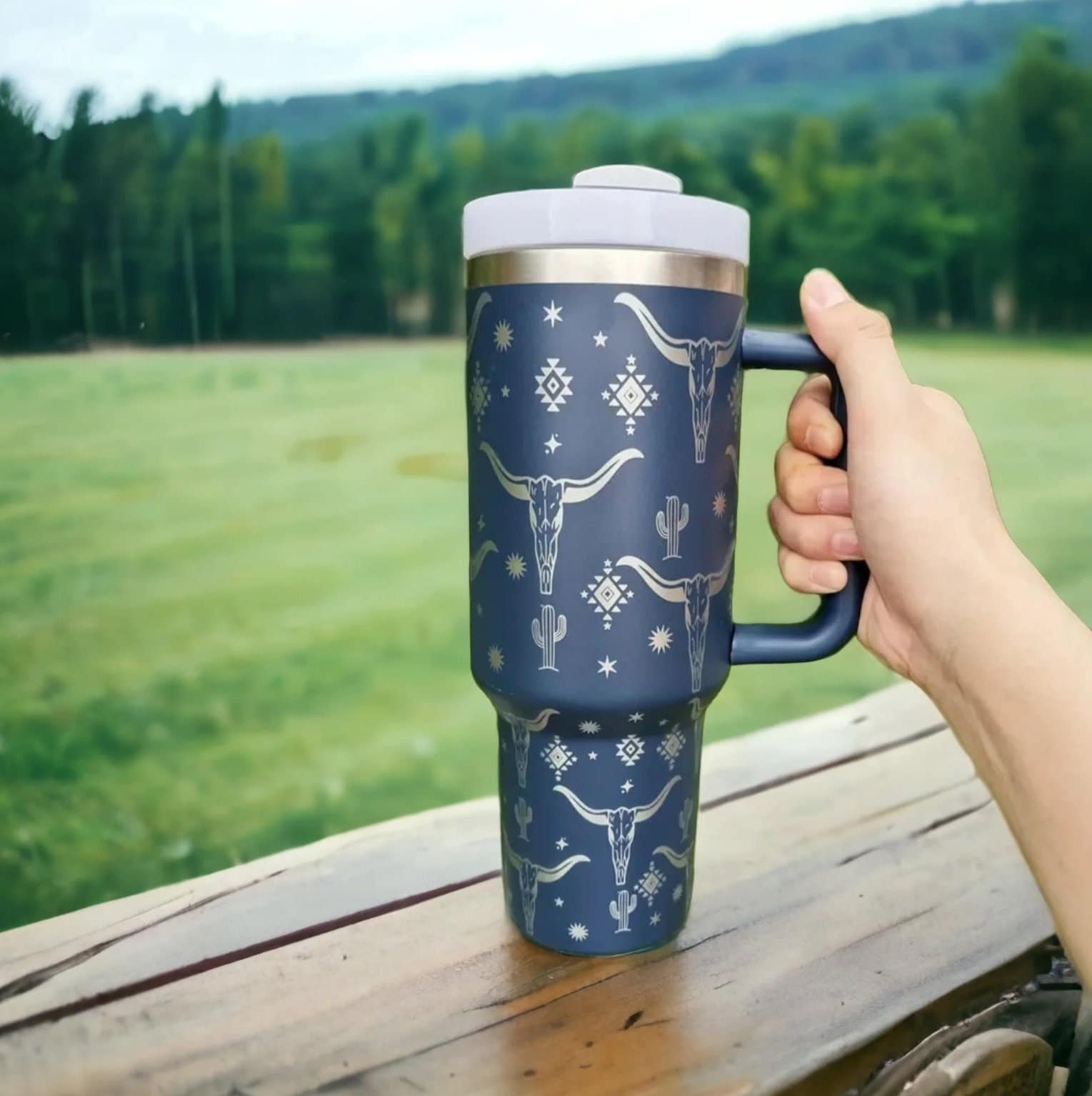 Western Cow Skull 40 Ounce Laser Engraved Tumbler / Bull Skull Tumbler ...