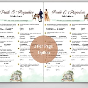 Pride and Prejudice Trivia Game Printable Jane Austen Party Game Pride ...