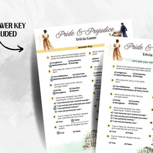 Pride and Prejudice Trivia Game Printable Jane Austen Party Game Pride ...