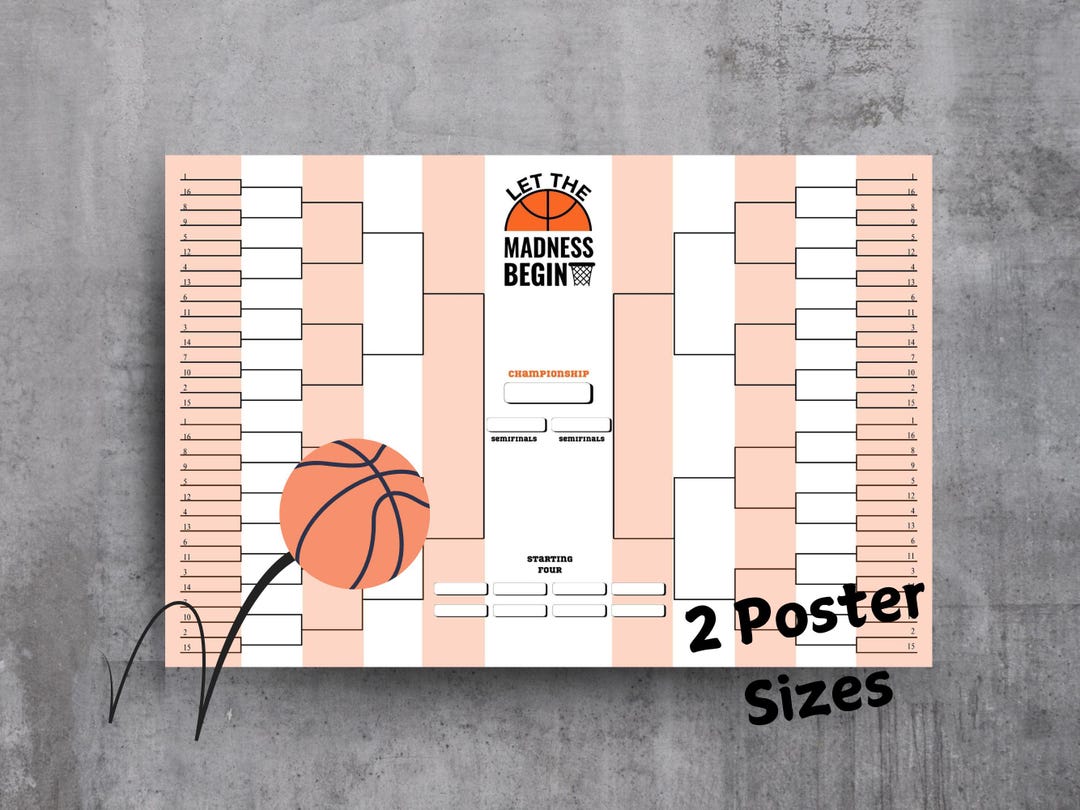 Basketball Madness Tournament Bracket Poster Printable College ...