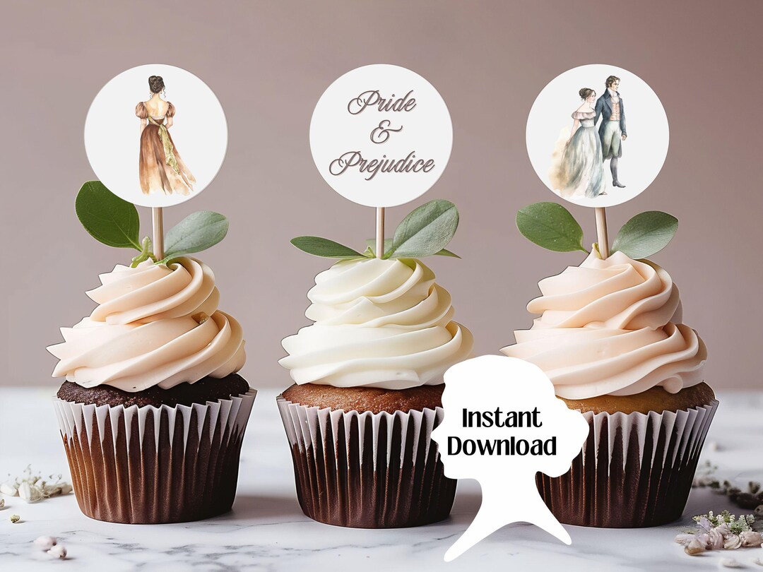 Pride and Prejudice Cupcake Toppers Printable Jane Austen Party Decor ...